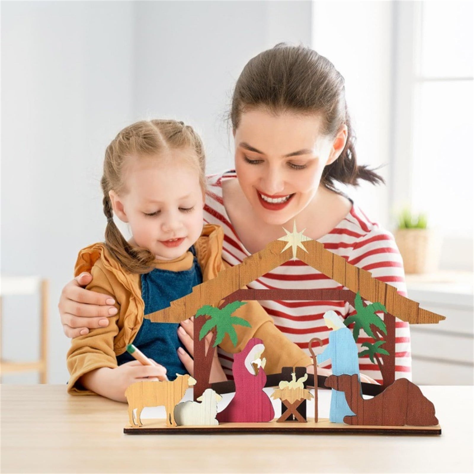 SPOORYYO Wooden Nativity Set with Manger Creche Scene - Montessori ...