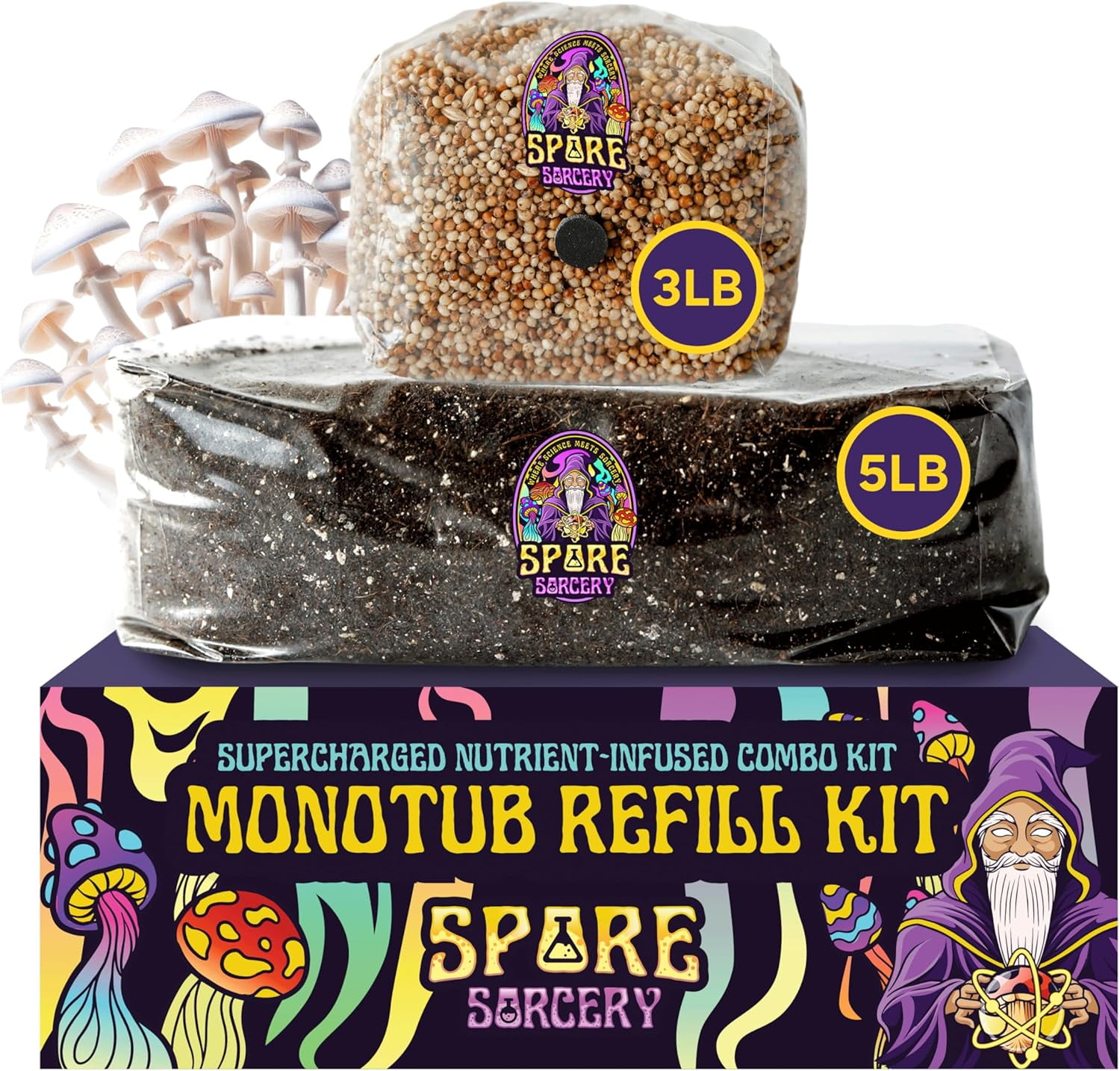 SPORE SORCERY 8 LB Monotub Refill Kit | Includes: 3 LB Sterilized Milo ...