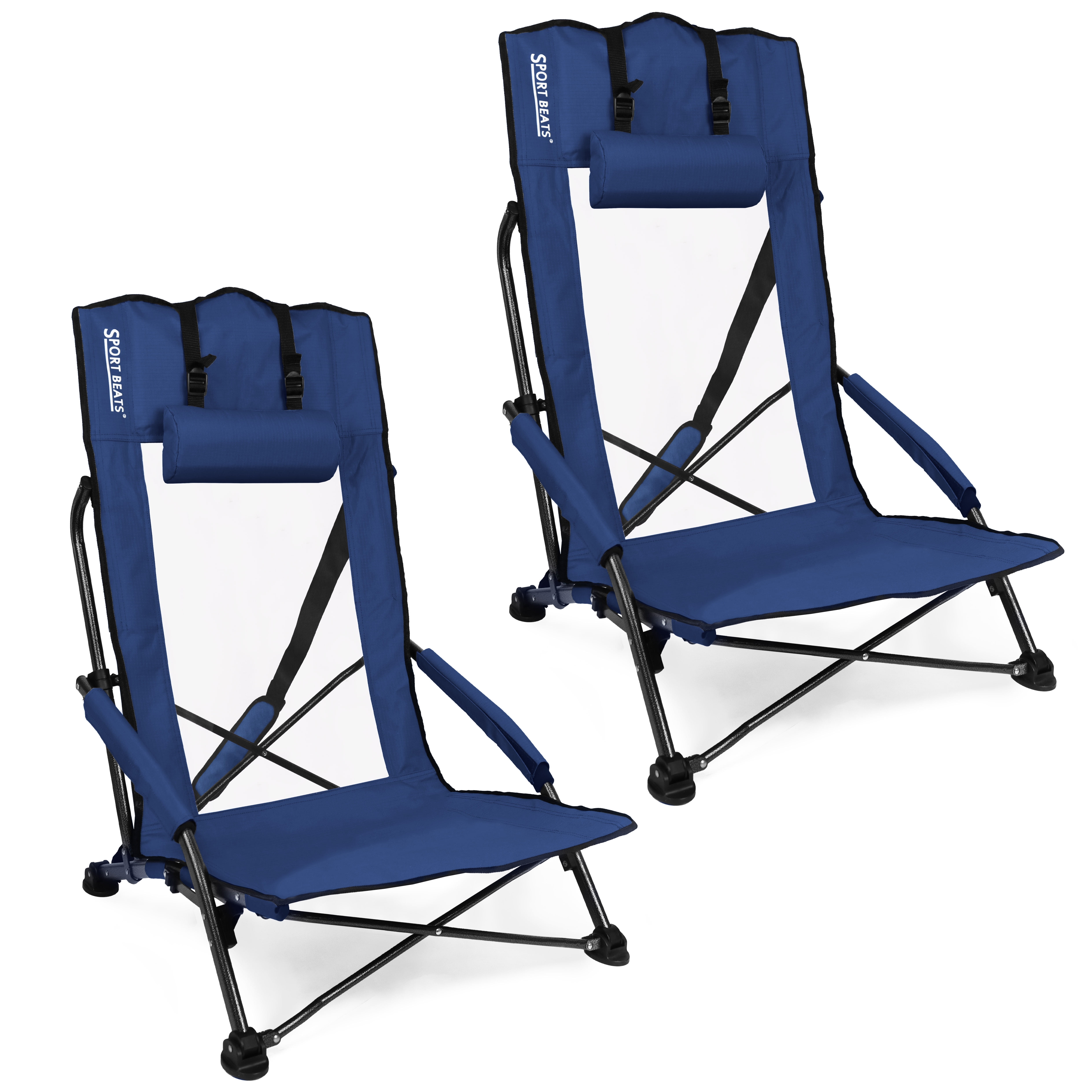 SPORT BEATS Low Beach Chairs Set of 2 Folding Beach Chairs High Back ...