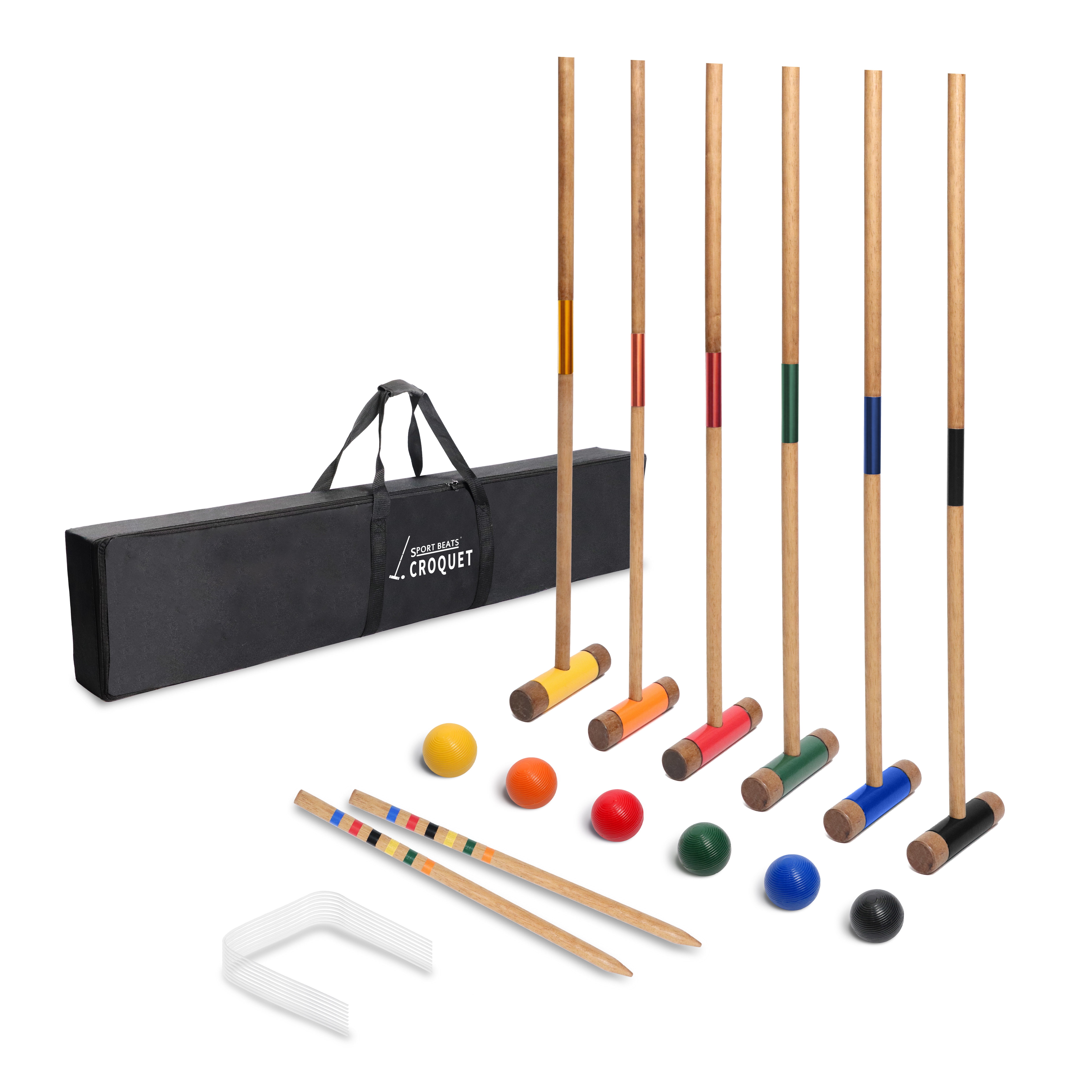SPORT BEATS Six Player Croquet Set Premium Rubberwood Mallets with ...