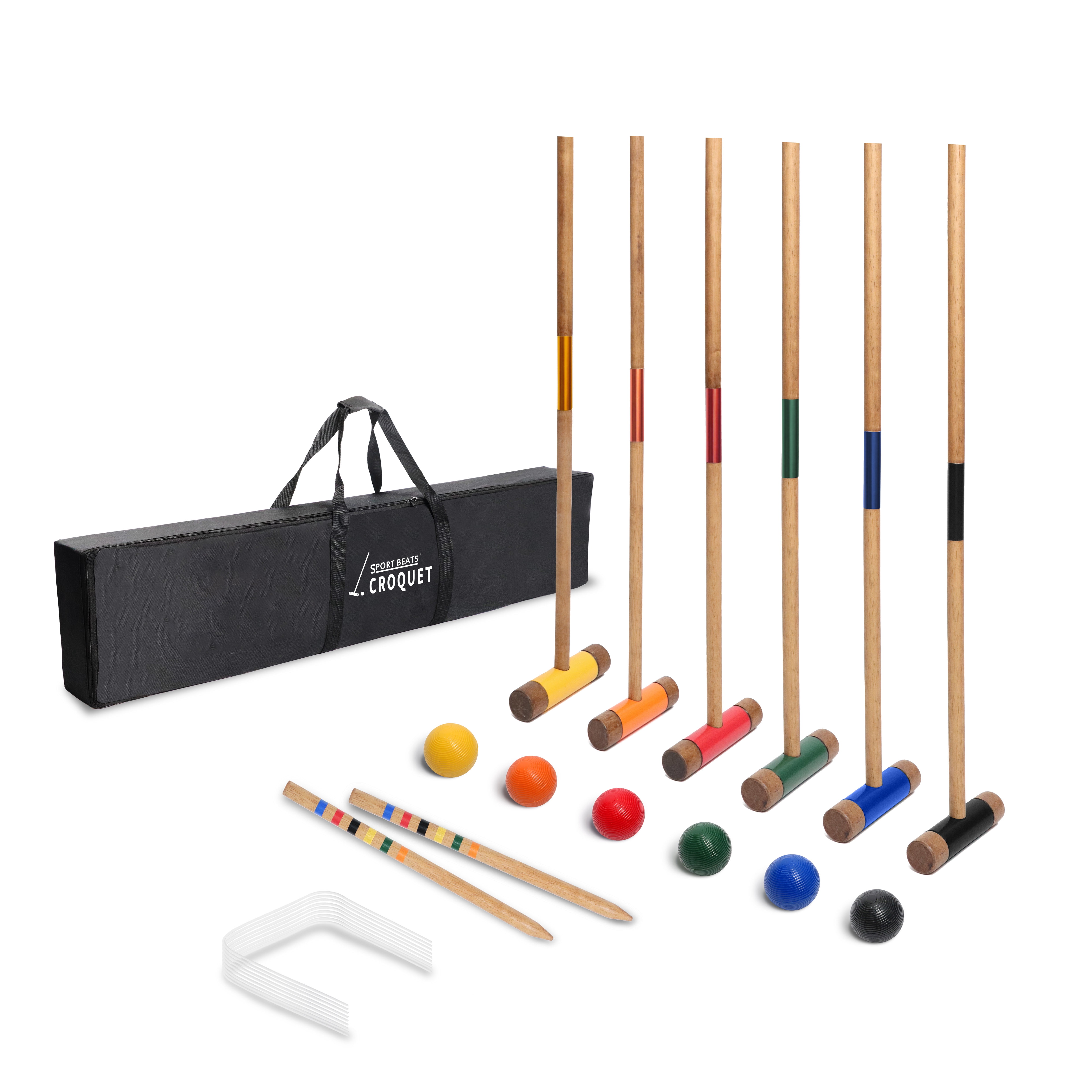 SPORT BEATS Six Player Croquet Set Premium Rubberwood Mallets with ...