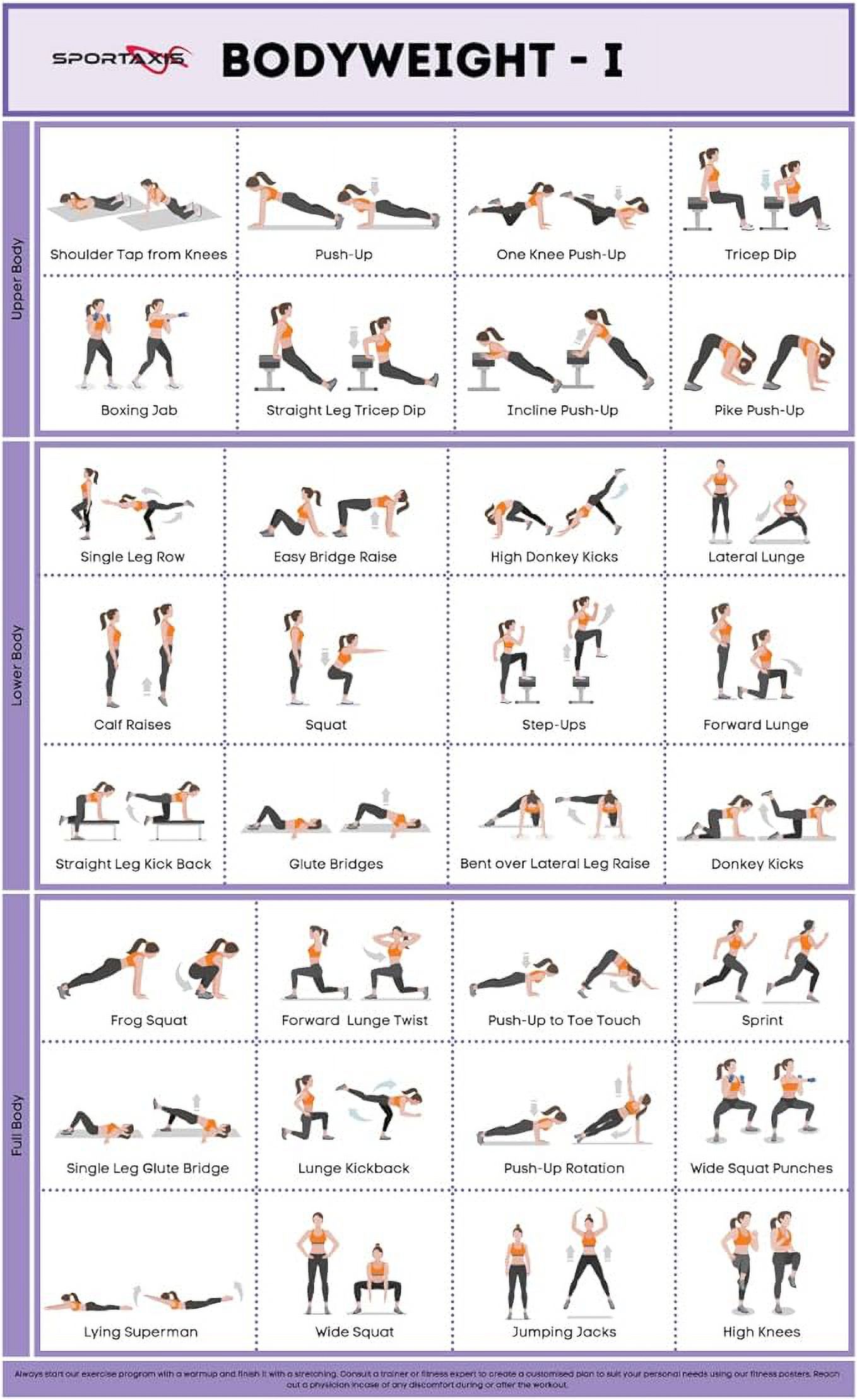 SPORTAXIS Bodyweight Workout Poster with 32 Workout Poses - Double ...