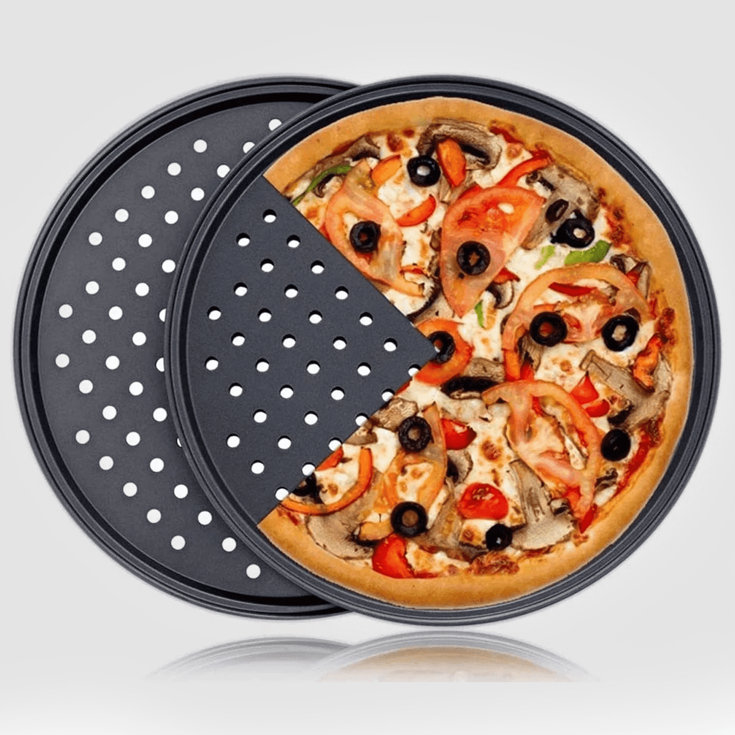 SPORTS JOY 12.6" Pizza Pan, 2Pcs Non-stick Pizza Tray for Oven, Carbon ...