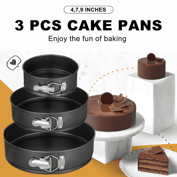 SPORTS JOY 3Pack Springform Cake Pans, 4, 7, 9 Inch Carbon Steel ...