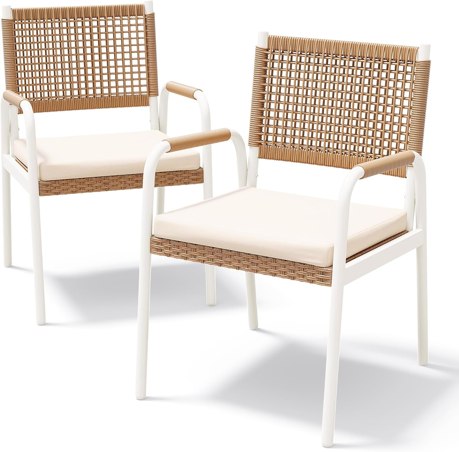 Outdoor Patio Dining Chairs, All-Weather Wicker Rattan Chairs Set of 2 ...