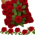 SPORTYOUTH 100Pcs Dark Red Artificial Roses Faux Flowers Bulk with ...