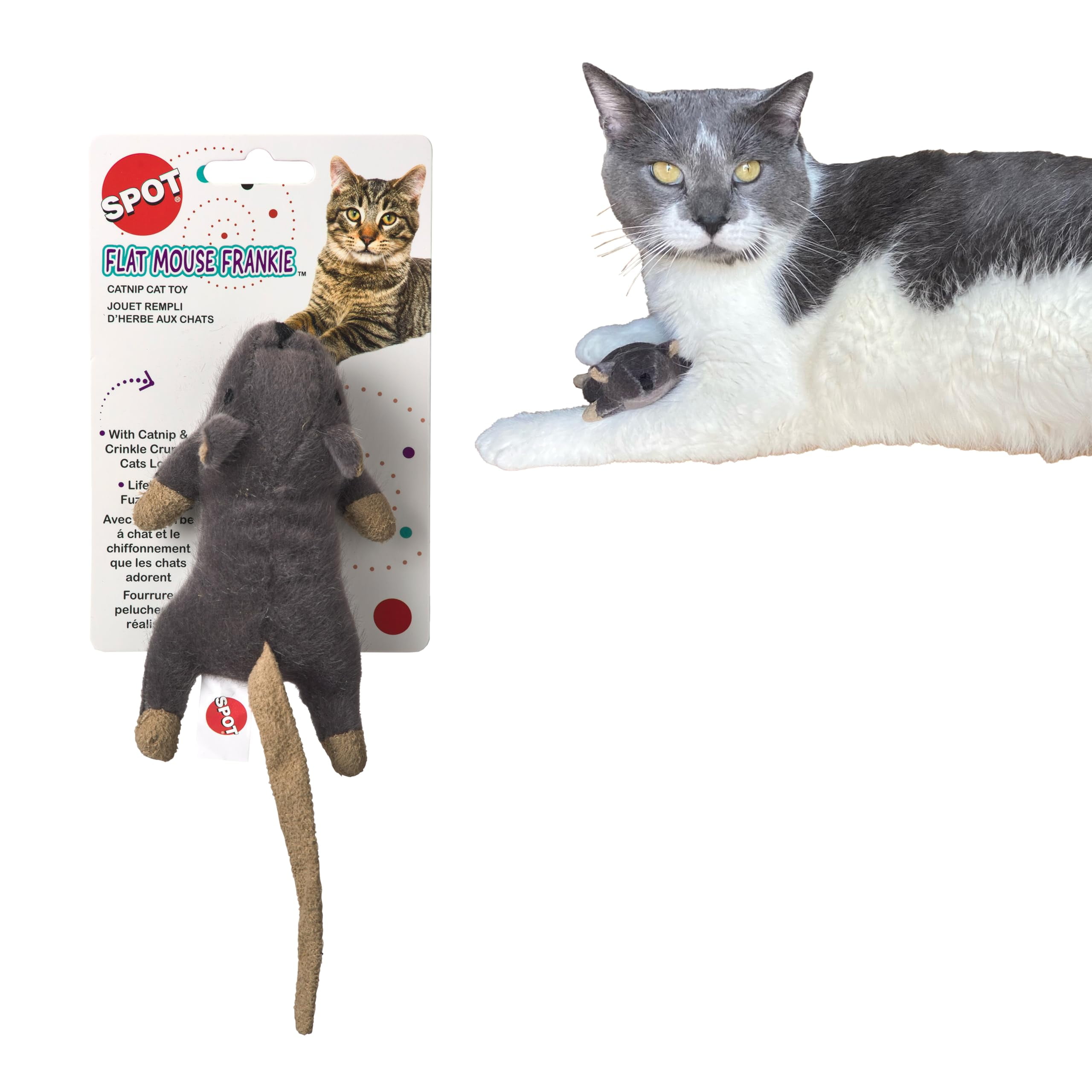 SPOT Flat Mouse Frankie with Catnip - Cat Toy, Fuzzy Mice with Catnip ...