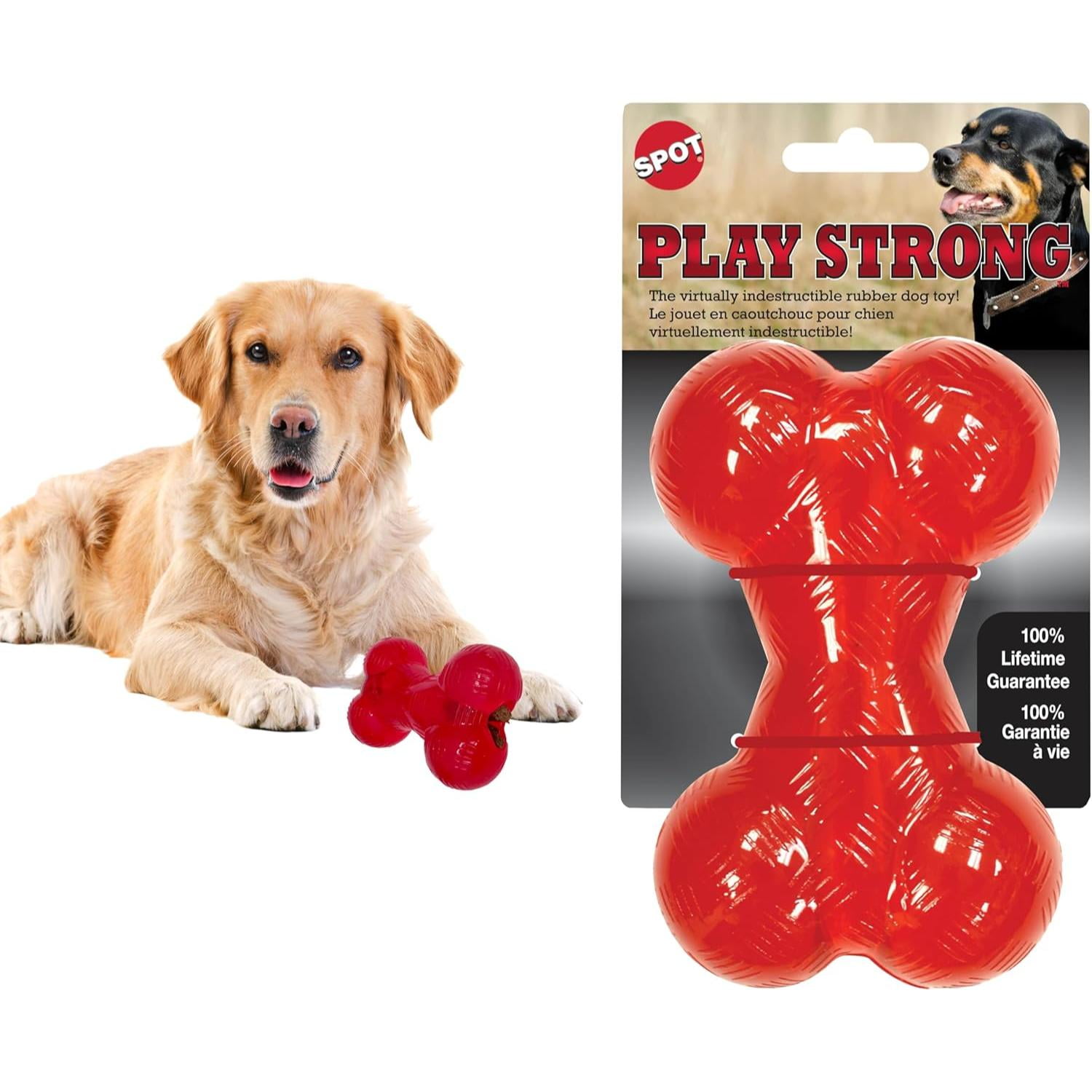 SPOT Play Rubber Bones for Dogs – Durable TPR Chew Toy with Treat Hole ...