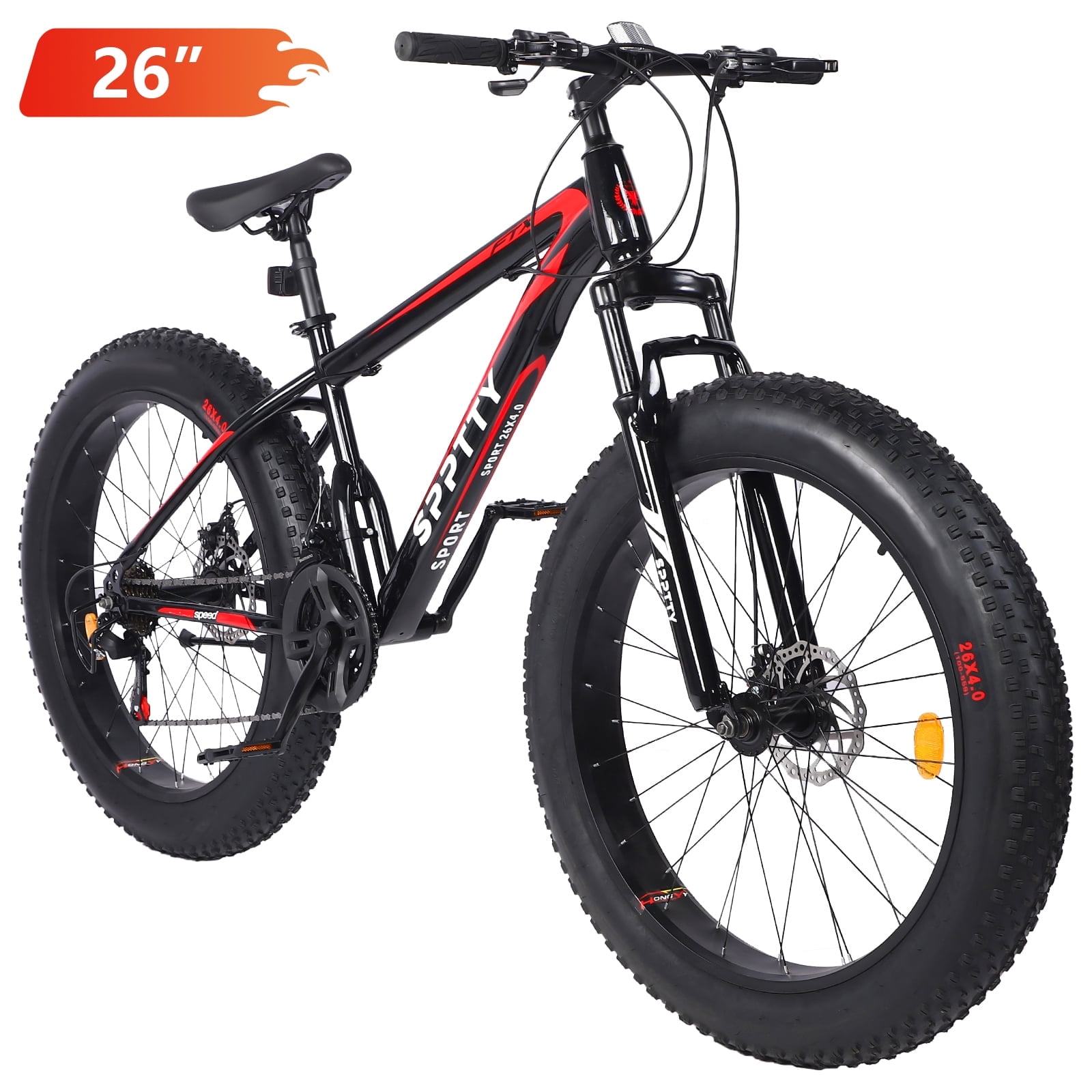 SPPTTY 26" Fat Tire Mountain Bike,4" Non-Slip Wide Tires with 21 Speed ...