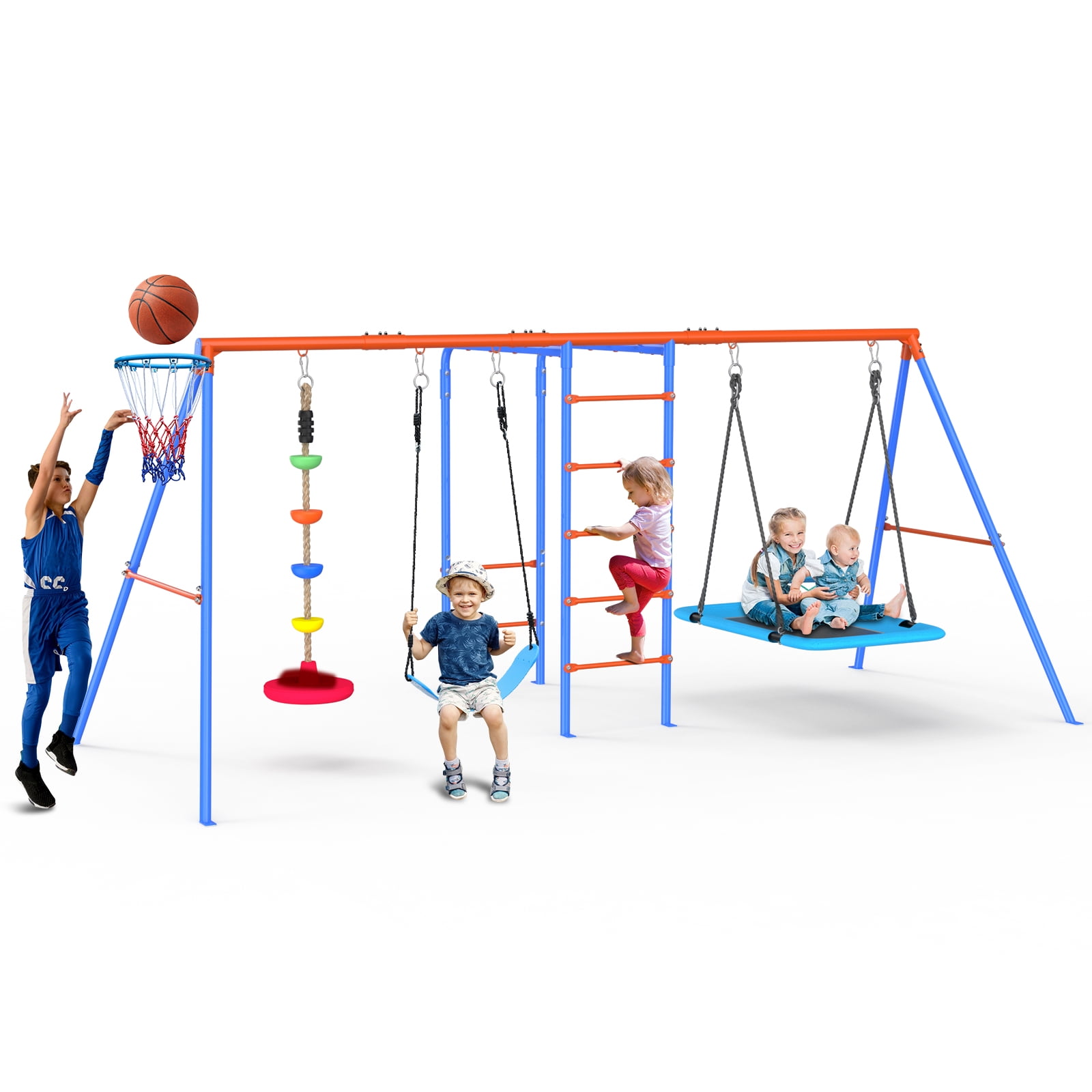 SPPTTY 6 in 1 Swing Sets for Outside,A-Frame Swing Set with Monkey Bars ...