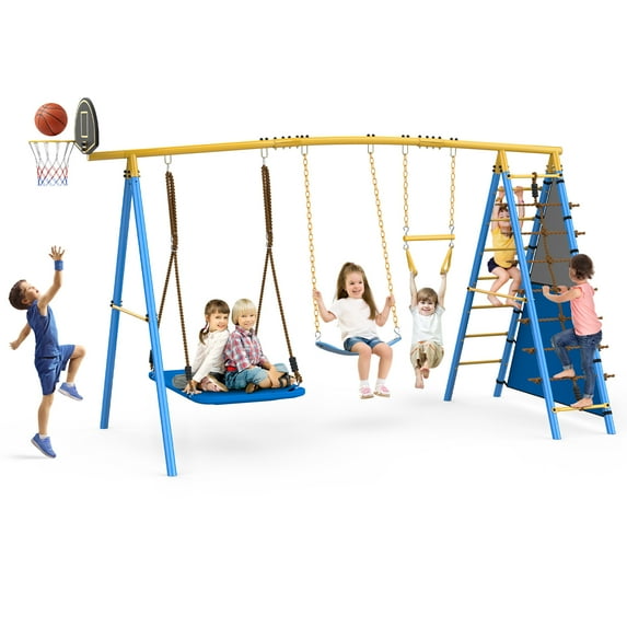 Spptty 7 in 1 Outdoor Swing Set with A-Frame Climbing Ladder, 2 Swings ...