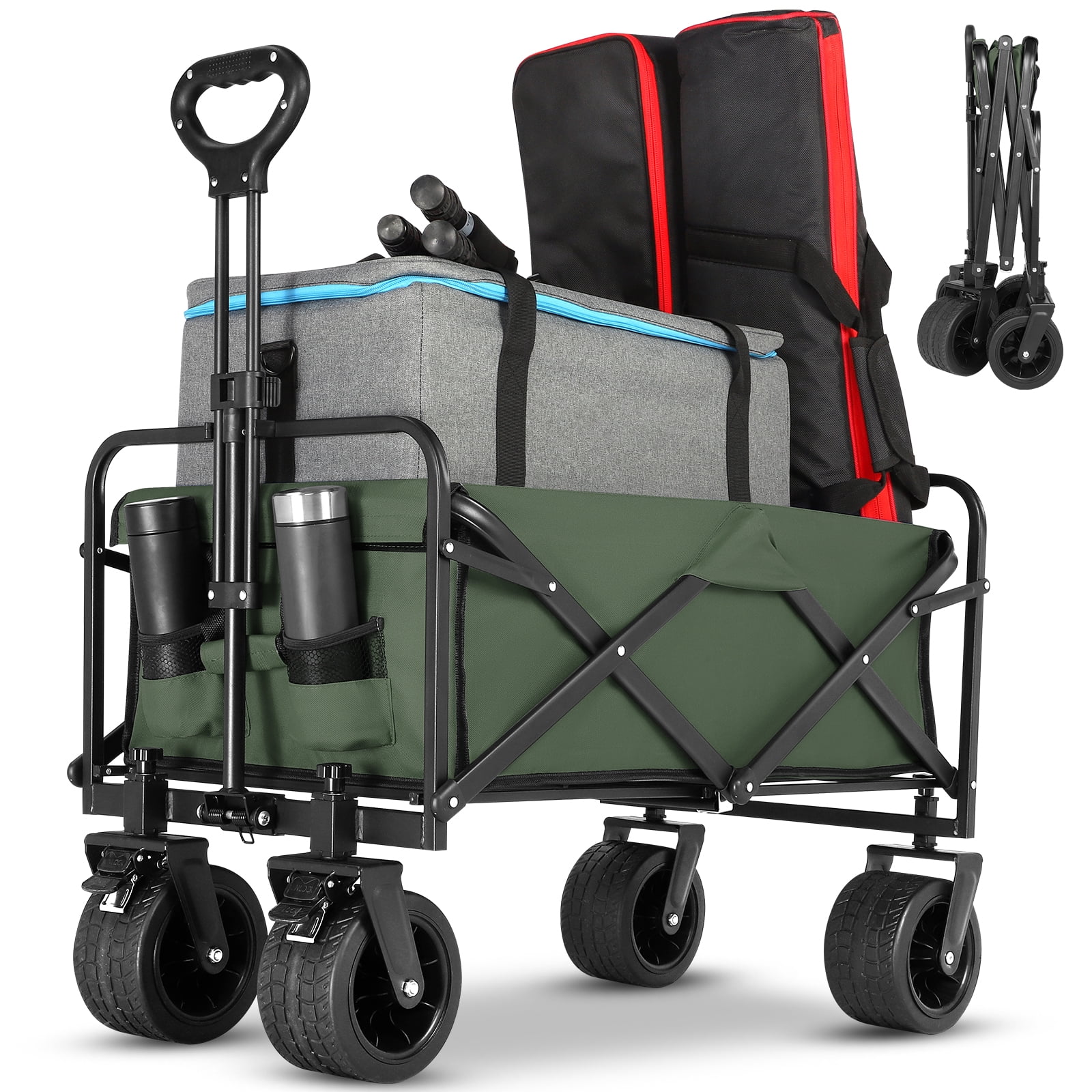 SPPTTY Collapsible Wagon,Foldable Garden Cart with Wider Wheels,Utility ...