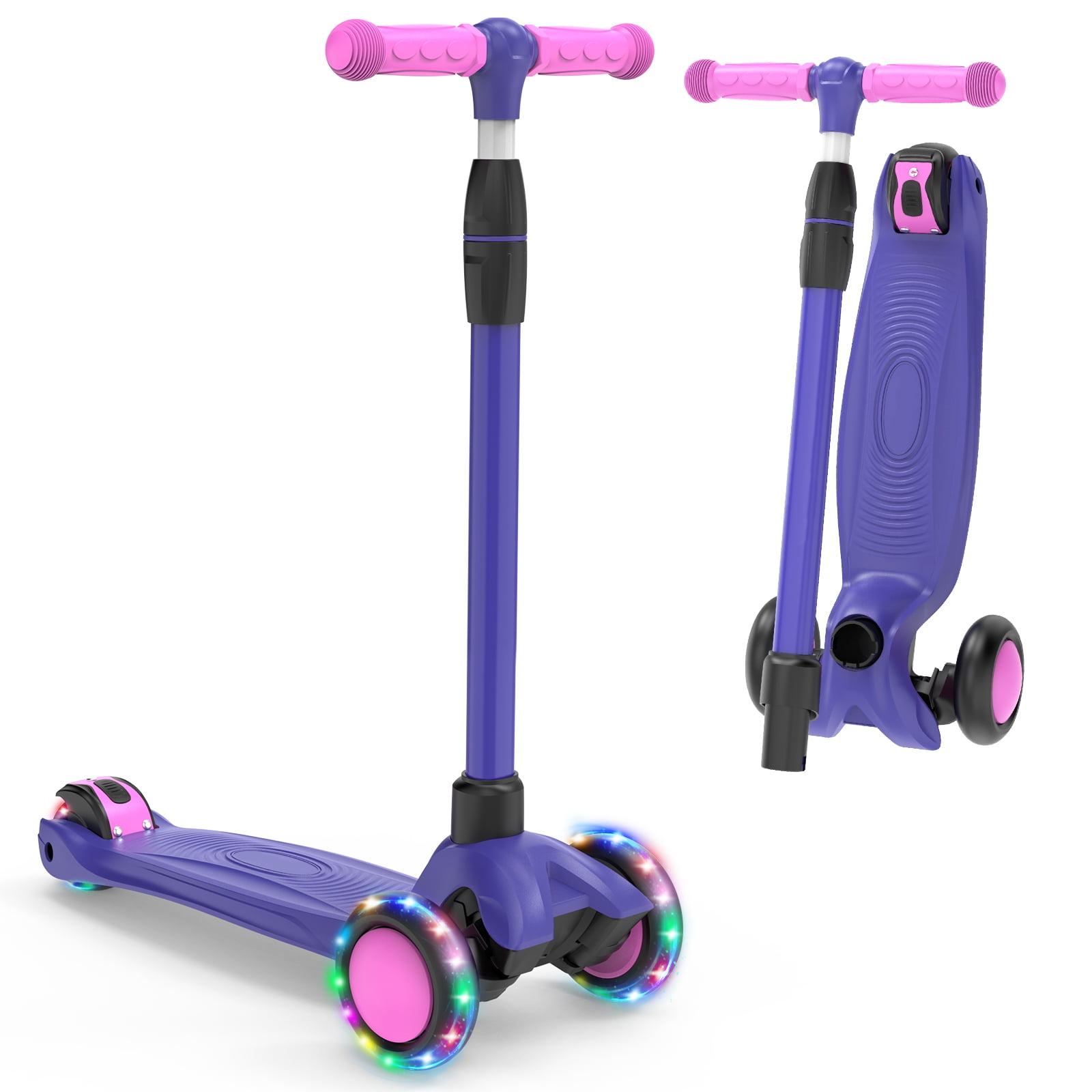 SPPTTY Kick Scooter with 3 LED Lighted Wheels and 3 Adjustable Height ...