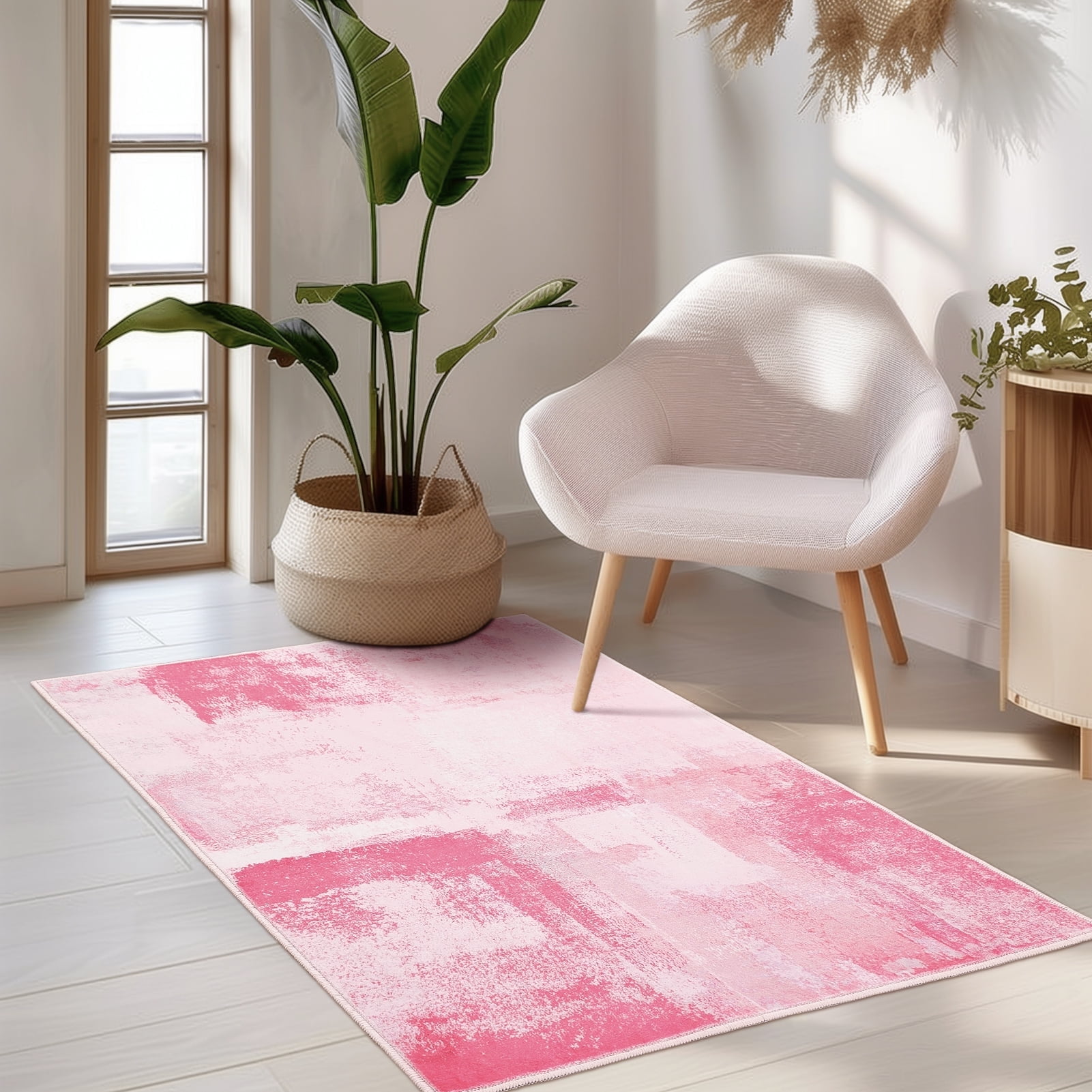 SPRINDAY Abstract Area Rug for Kitchen & Indoor, Machine Washable Pink ...