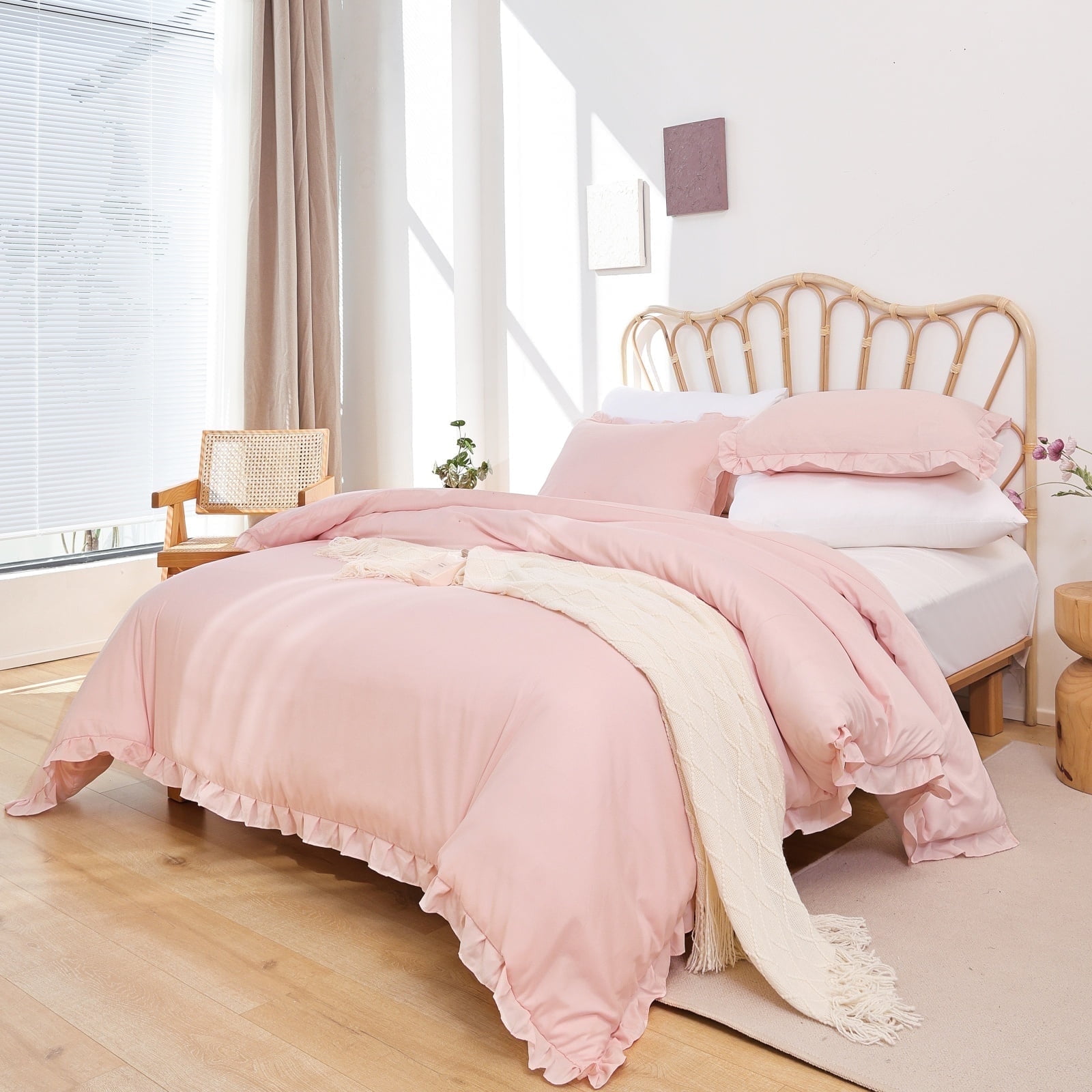 SPRINDAY Full Size Pink Comforter Set All Season 3 Piece Ruffle Bedding ...