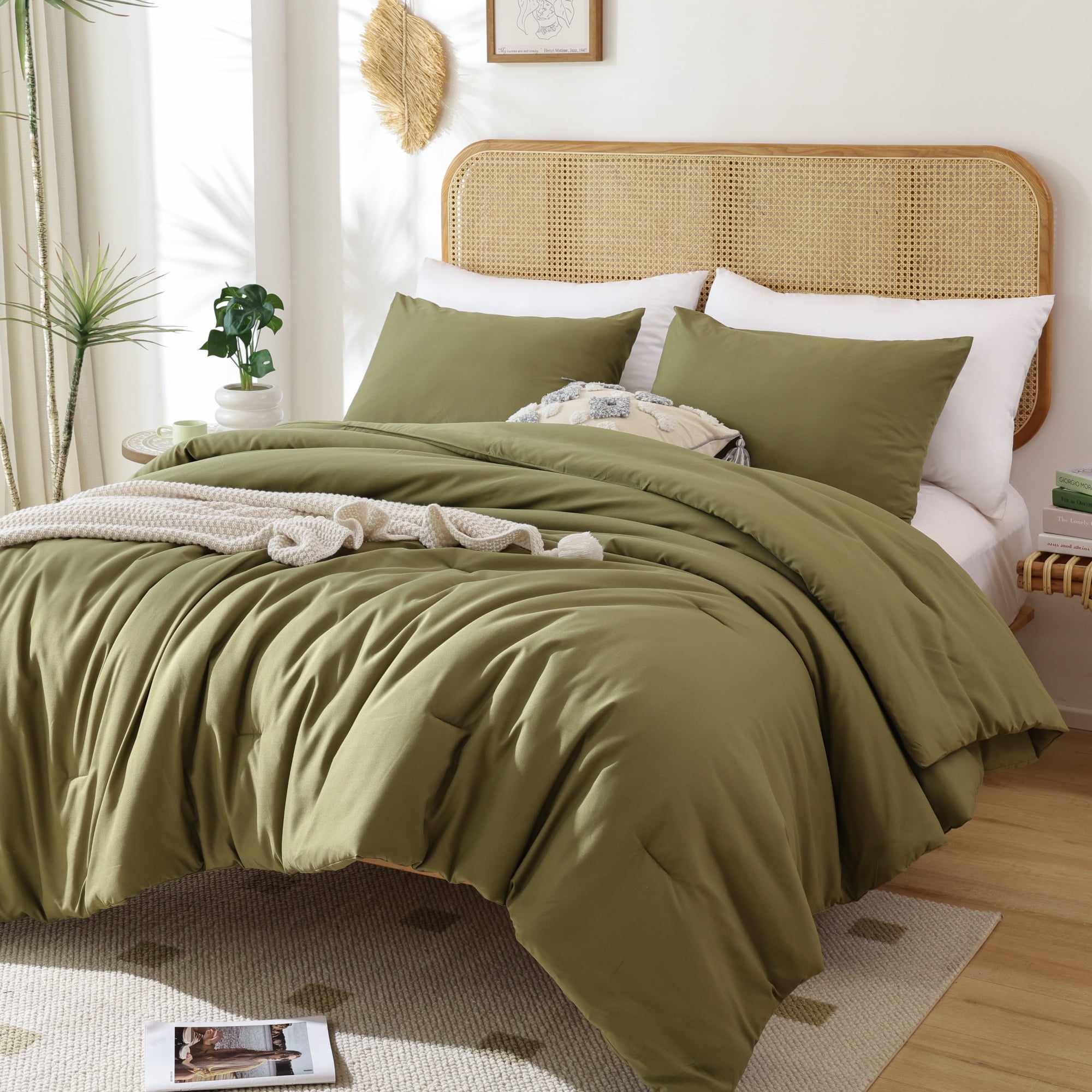 SPRINDAY Full Size Comforter Sets For Adult, 3 Piece Olive Green ...