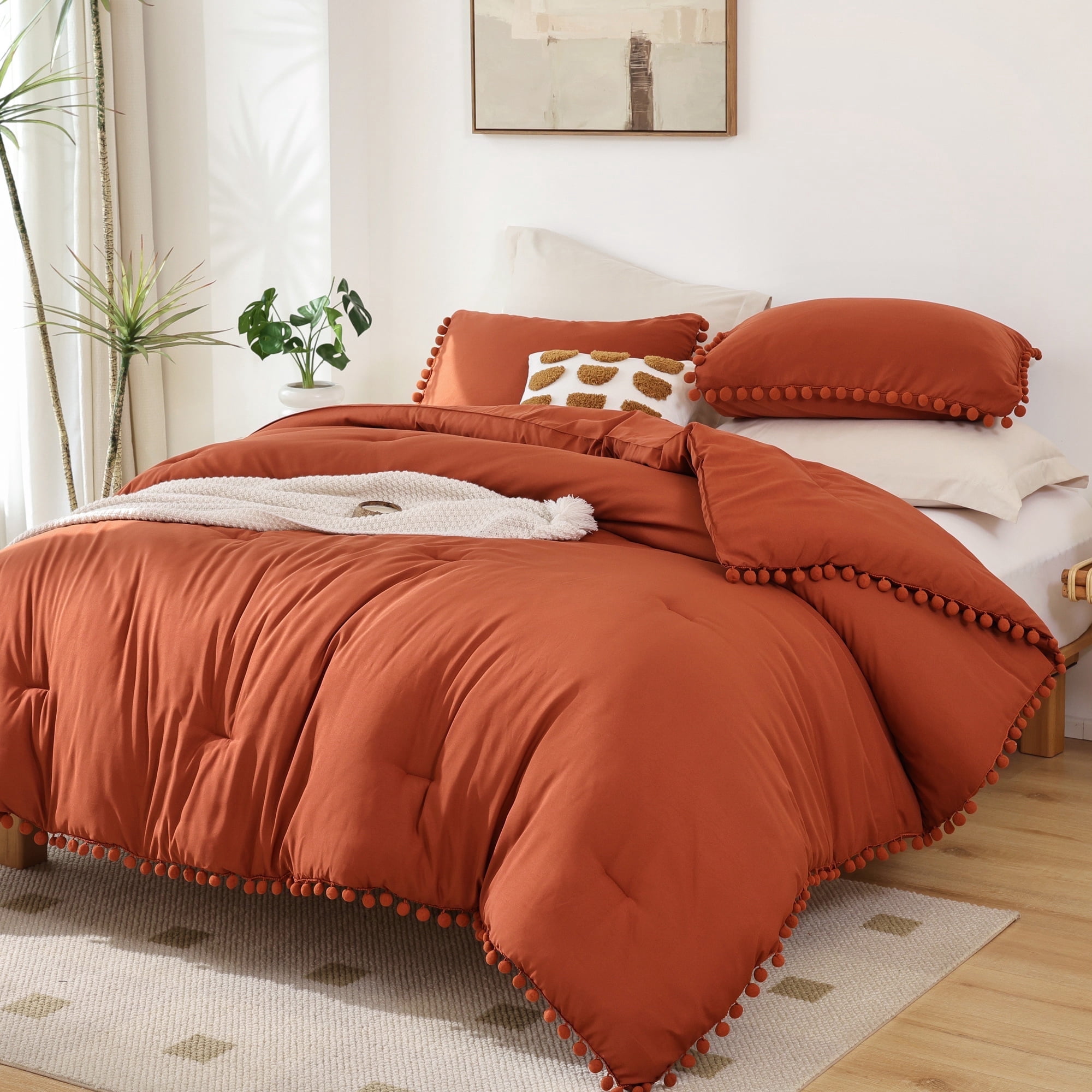 SPRINDAY Full Size Comforter Sets For Adult,3-Piece Terracotta Red ...