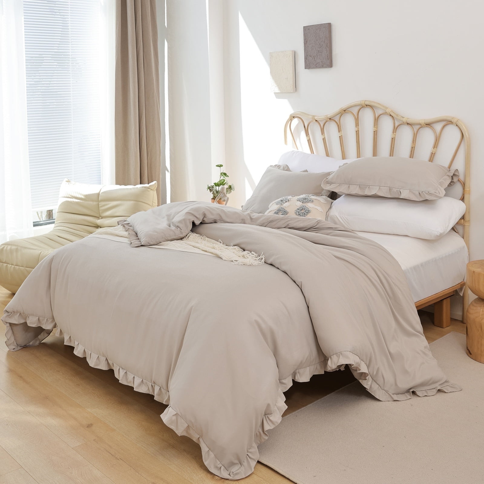 SPRINDAY King Size Comforter Set, 3 Piece Oatmeal Bedding, Ruffle ...