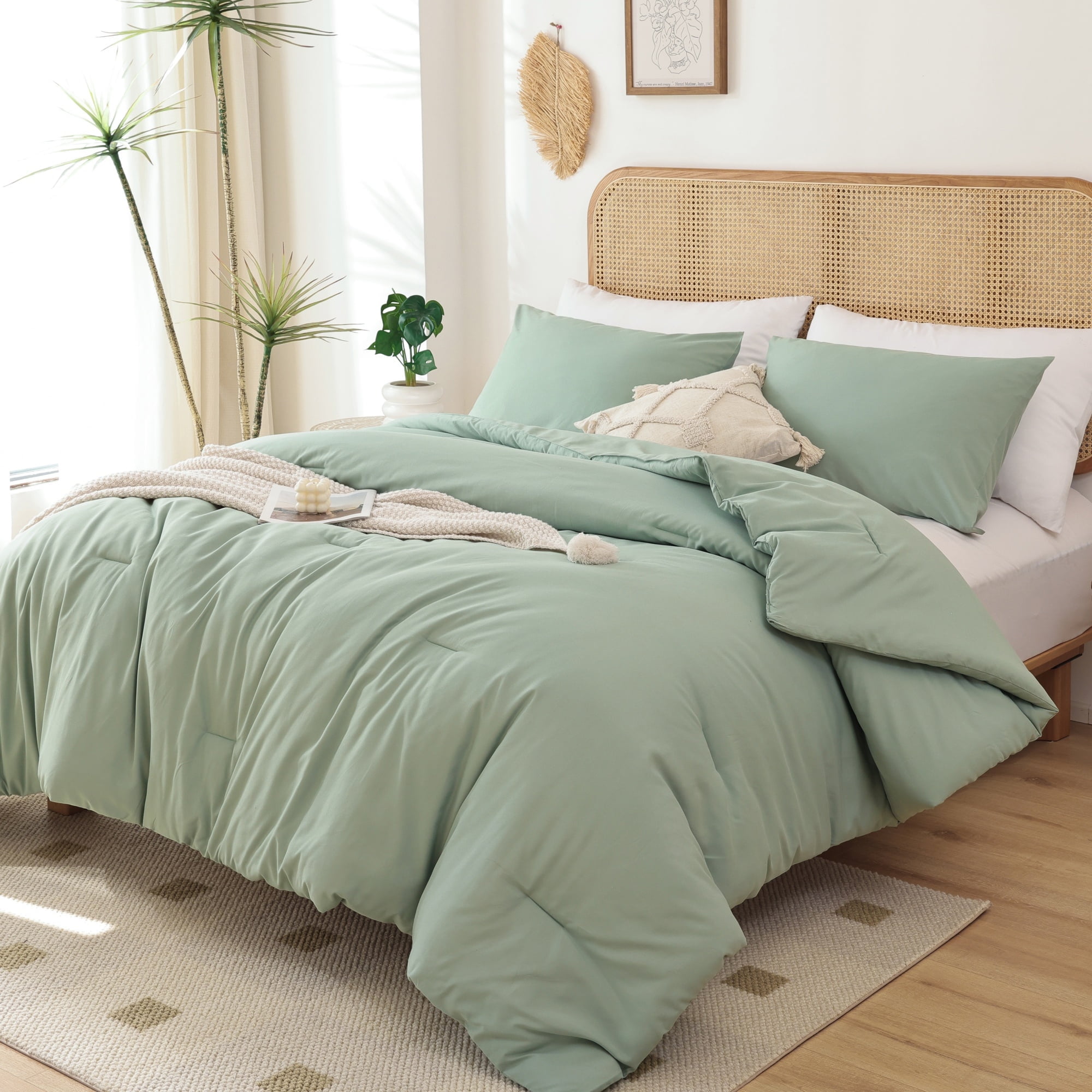 SPRINDAY Queen Comforter Set For Adult 3 Piece Sage Green Comforter Sets Bedding For All Season