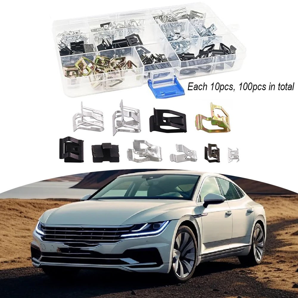 SPRING 100Pcs 10 Sizes Auto Car U-Clip Metal Trim Panel Spring Clip ...