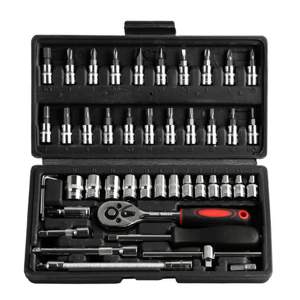 SPRING 46 Pieces 1/4 Inch Ratchet Socket Wrench Set Auto Repair Tool Set Socket Spanner ...