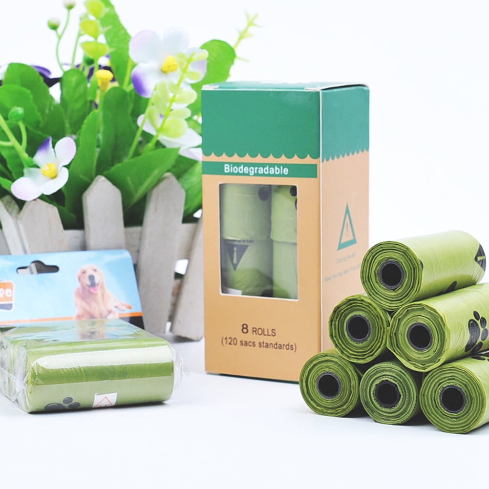 SPRING PARK 1/3/8 Roll Biodegradable Paws Print Dog Poo Bag Pet Cat ...