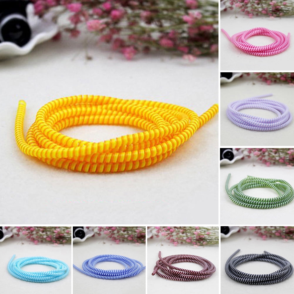 SPRING PARK 1.4m Spiral USB Charge Cord Earphone Cable Protector Saver ...
