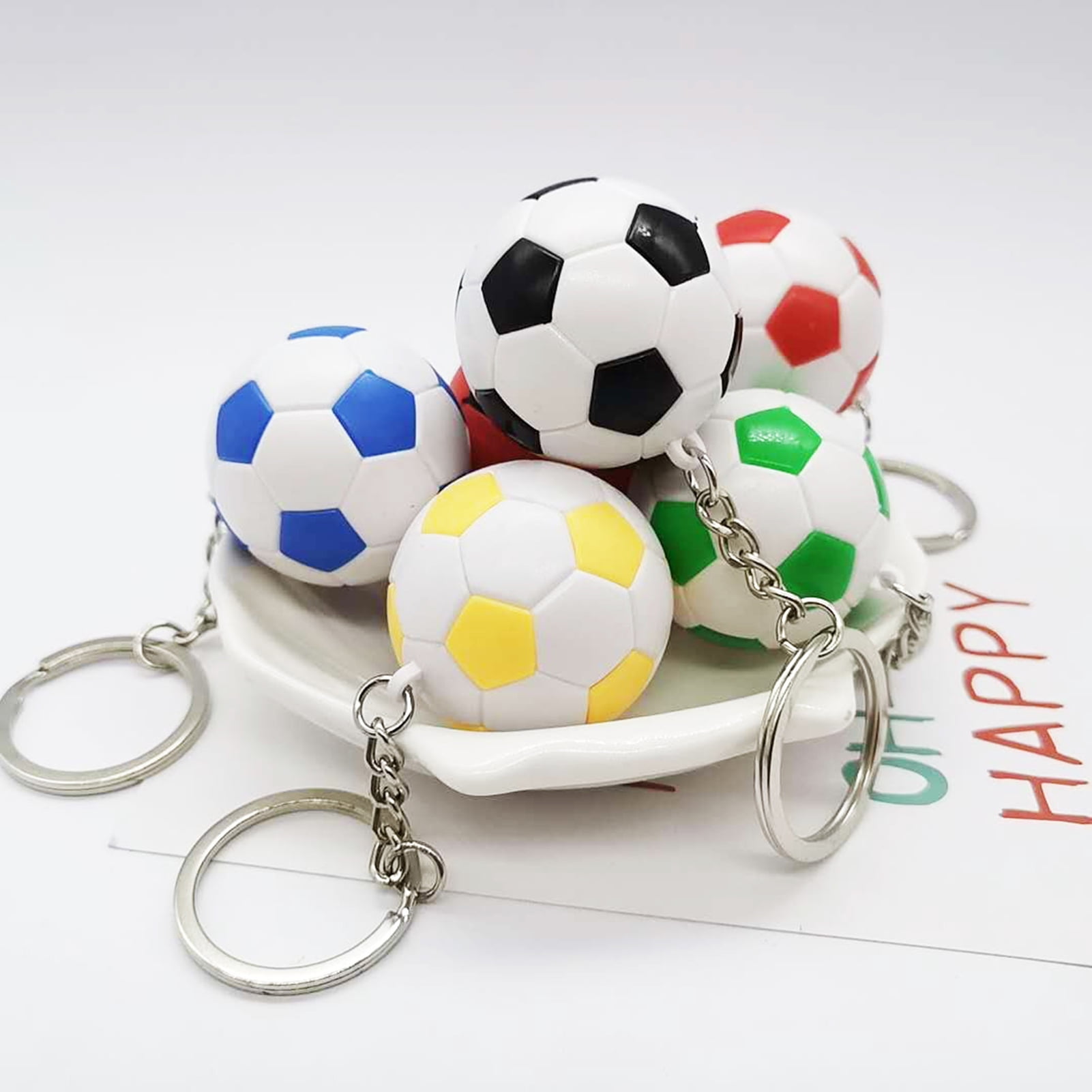 SPRING PARK 2 Pcs Key Ring Vibrant Color Soccer Sports Ball Keychains ...