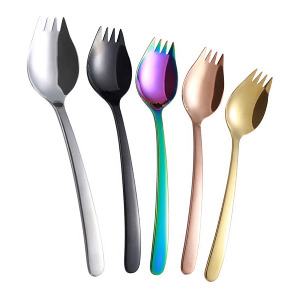 SPRING PARK 2 in 1 Spoons Forks Stainless Steel Reusable Metal Korean ...