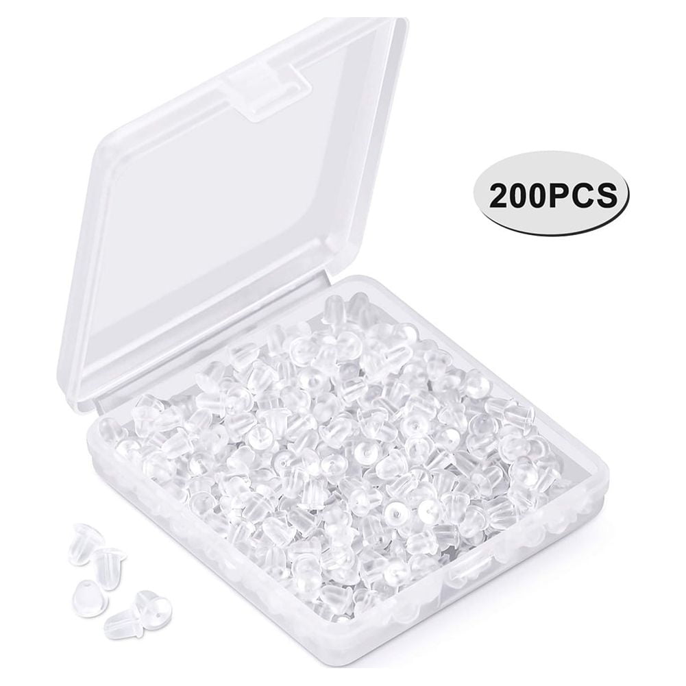SPRING PARK 200pcs Clear Plastic Safety Earring Backs Hook Stud Stopper ...