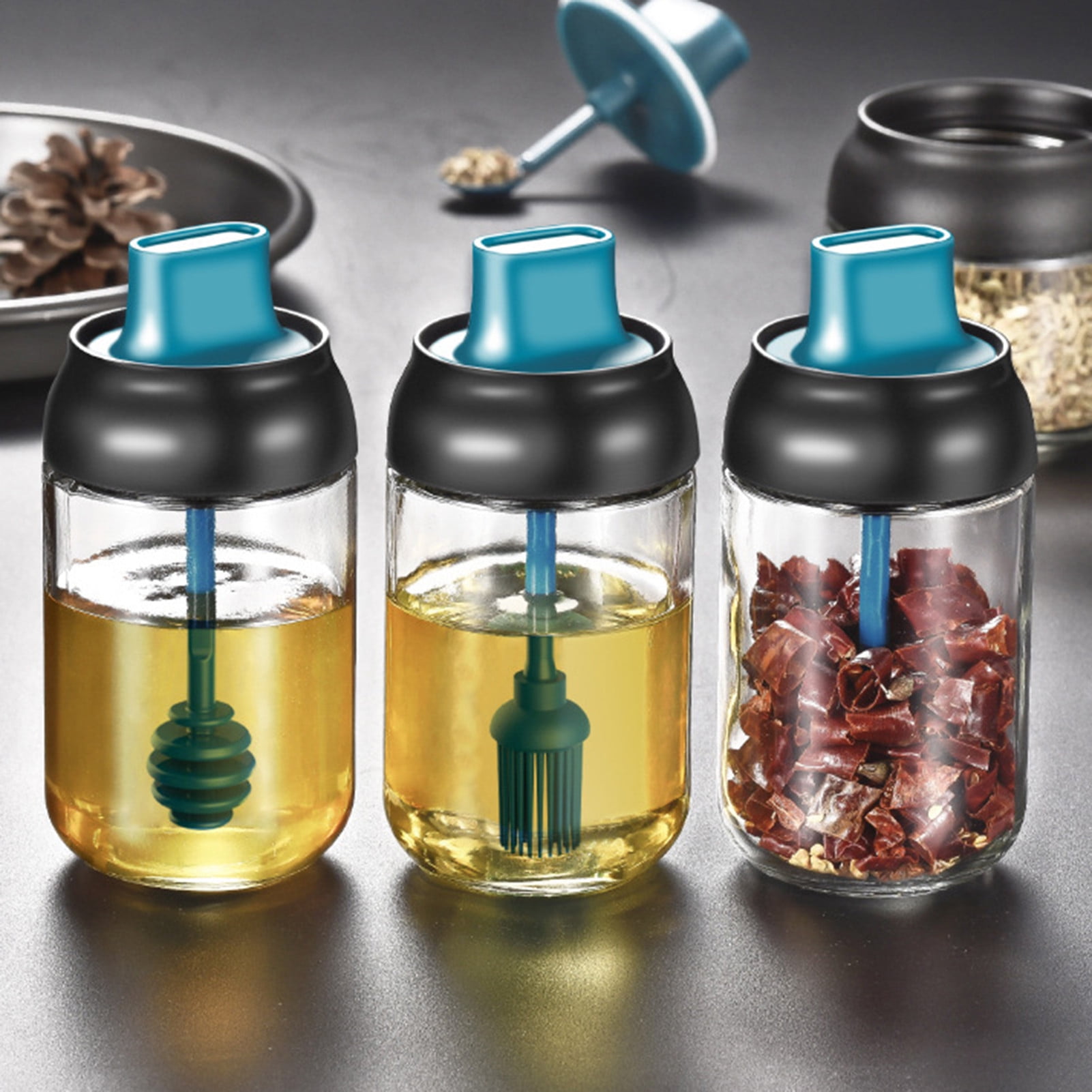 SPRING PARK 250ml Spice Containers Seasoning Storage Jar With Spoon Oil ...