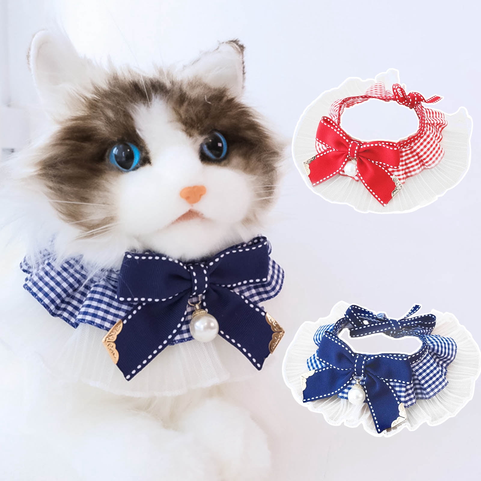 SPRING PARK 2Pack Scarf for Cat, Cat Plaid Pattern Bowknot Collar -Cat ...