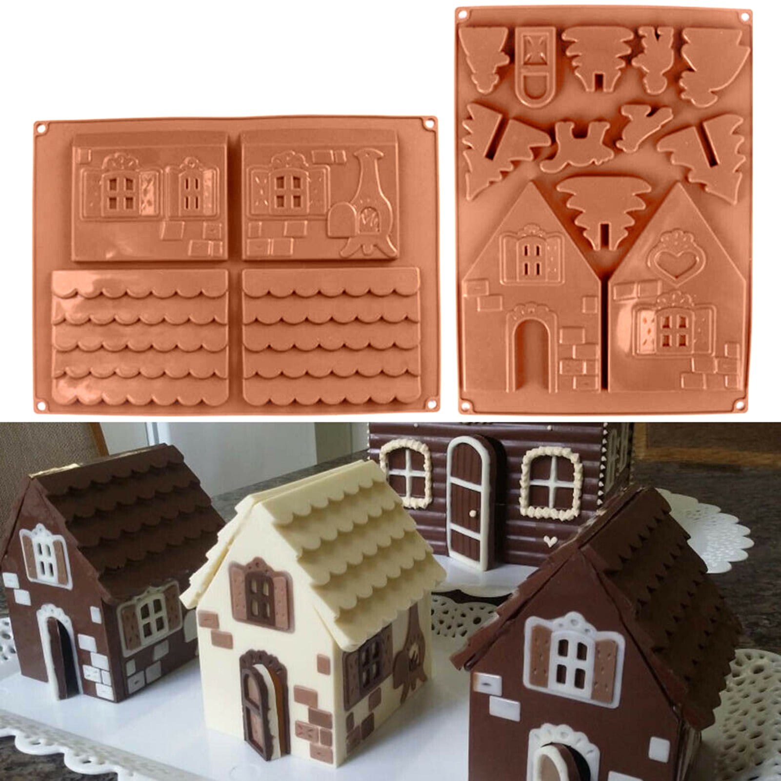 SPRING PARK 2Pcs Baking Tool House Chocolate Mold/3D Gingerbread House ...