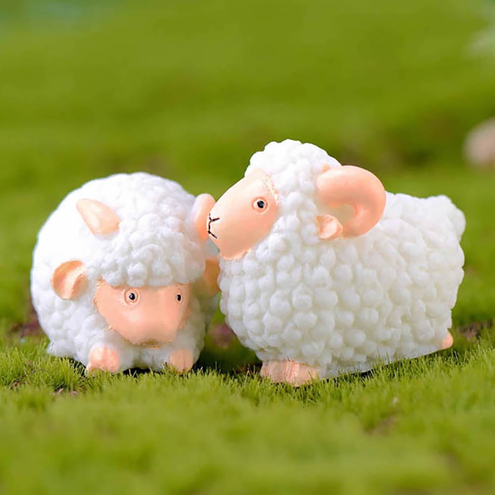 SPRING PARK 2Pcs Mini Sheep Figurines Miniatures Home Decor DIY Animals ...