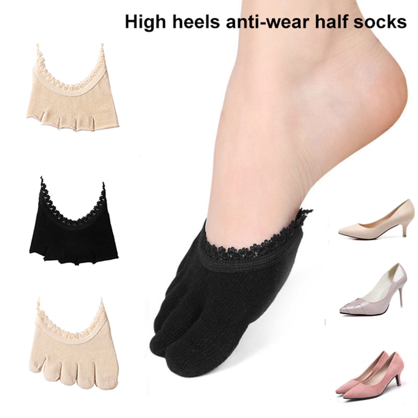 SPRING PARK 2Pcs Toe Topper Liner Half Socks Lace Seamless Fit Women's ...