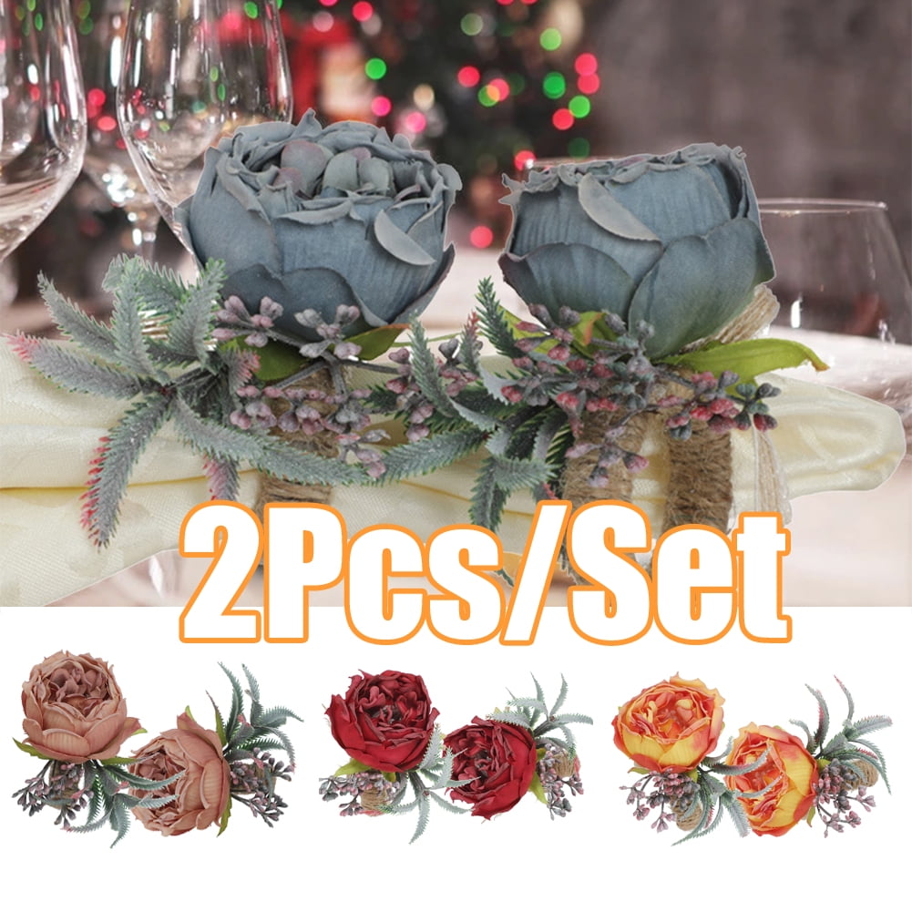 SPRING PARK 2Pcs Valentines Day Rose Napkin Rings- Napkin Holder Rings ...