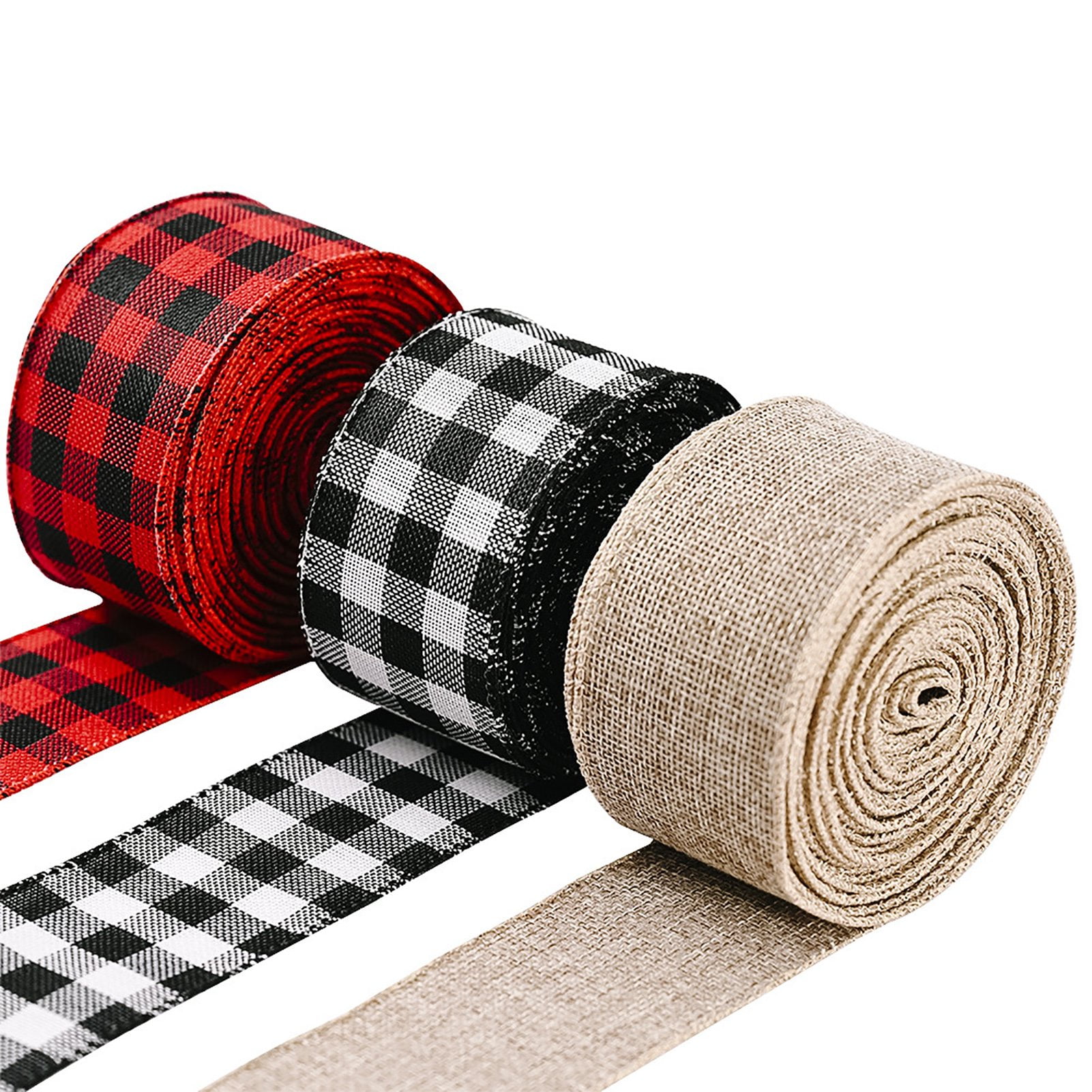 SPRING PARK 2m Lattice Christmas Wired Edge Ribbons Black Red Plaid ...