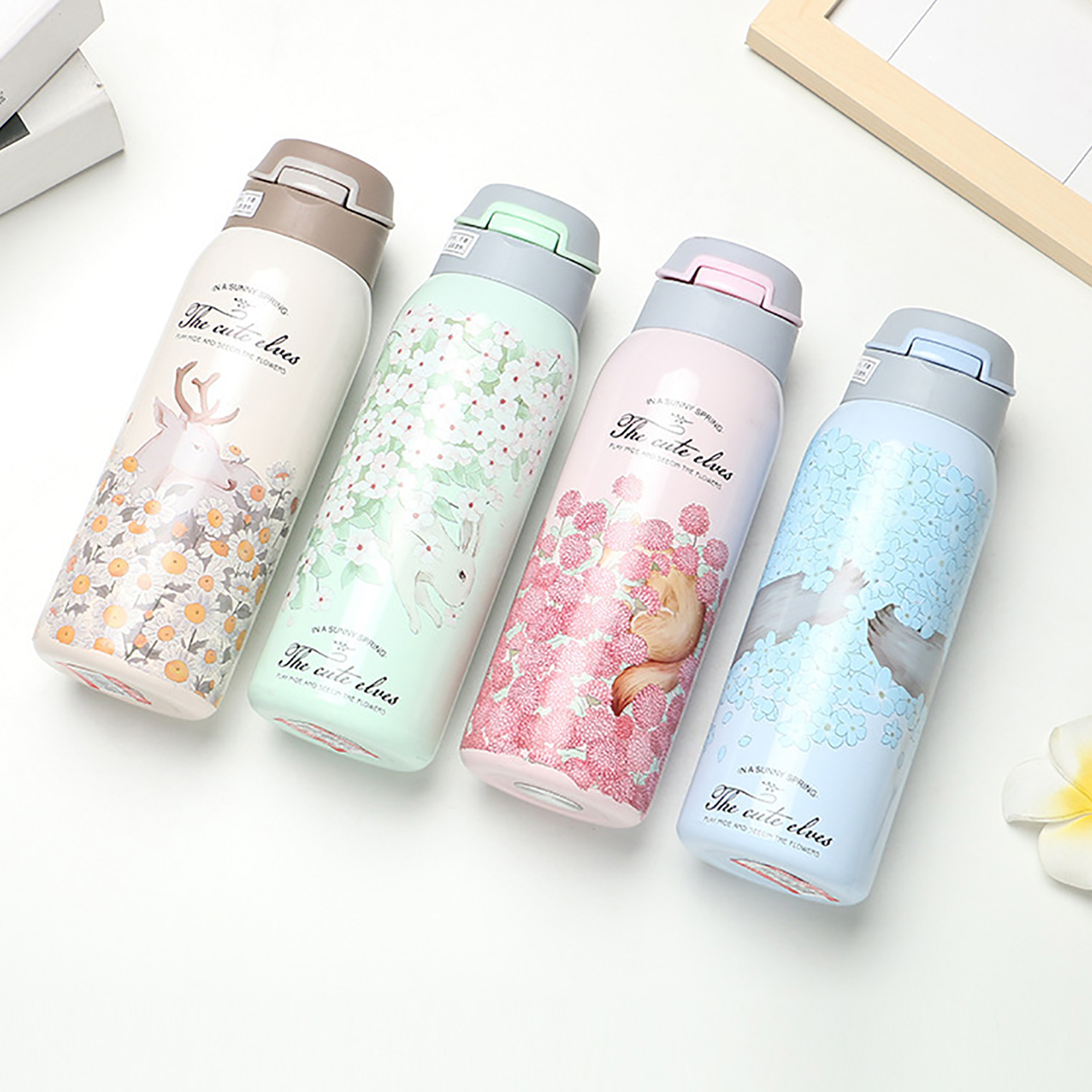 SPRING PARK 350/480ml Stainless Steel Mug With Straw Vacuum Flasks ...