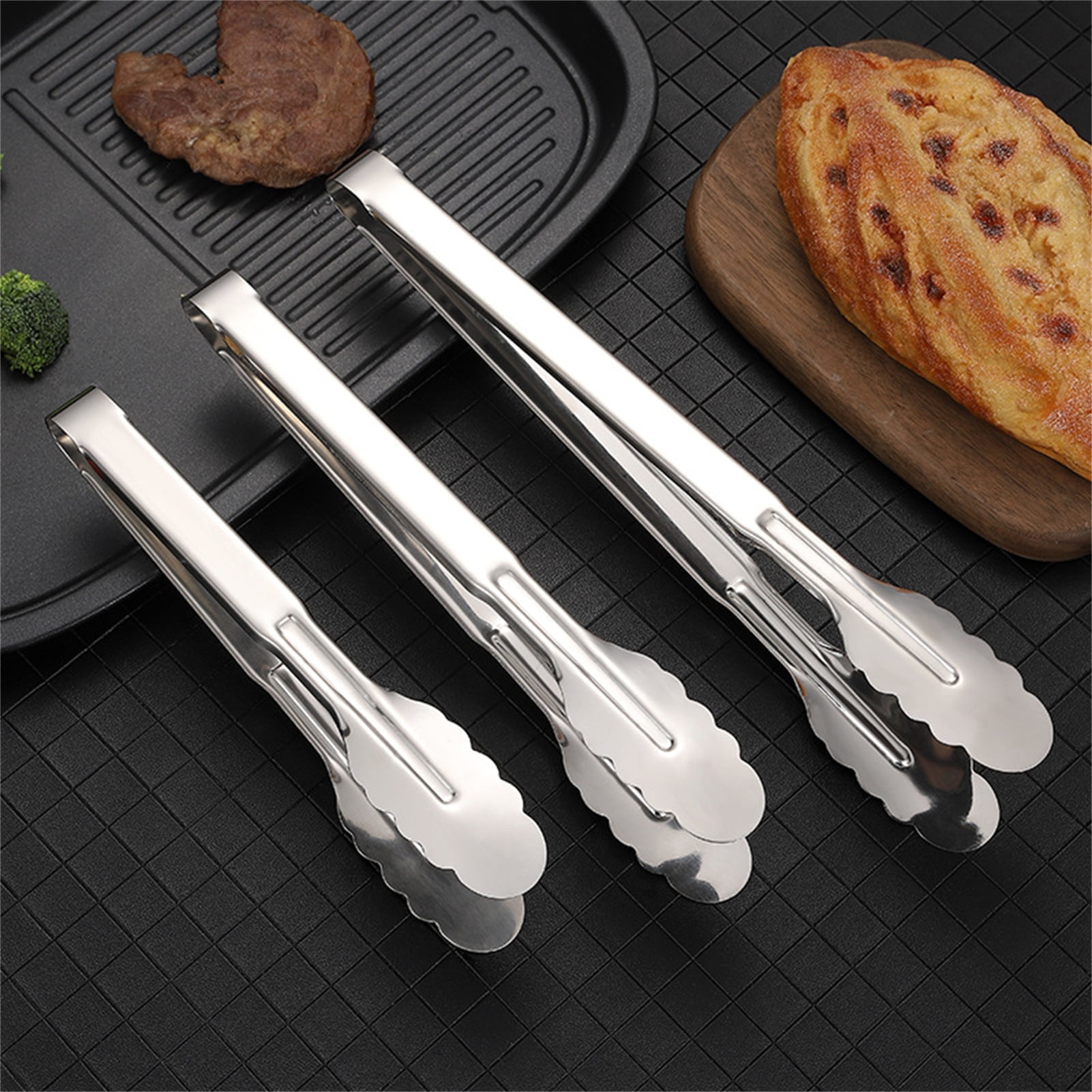 SPRING PARK 3Pcs Stainless Steel Spring Locking Food Tong Set Utility ...