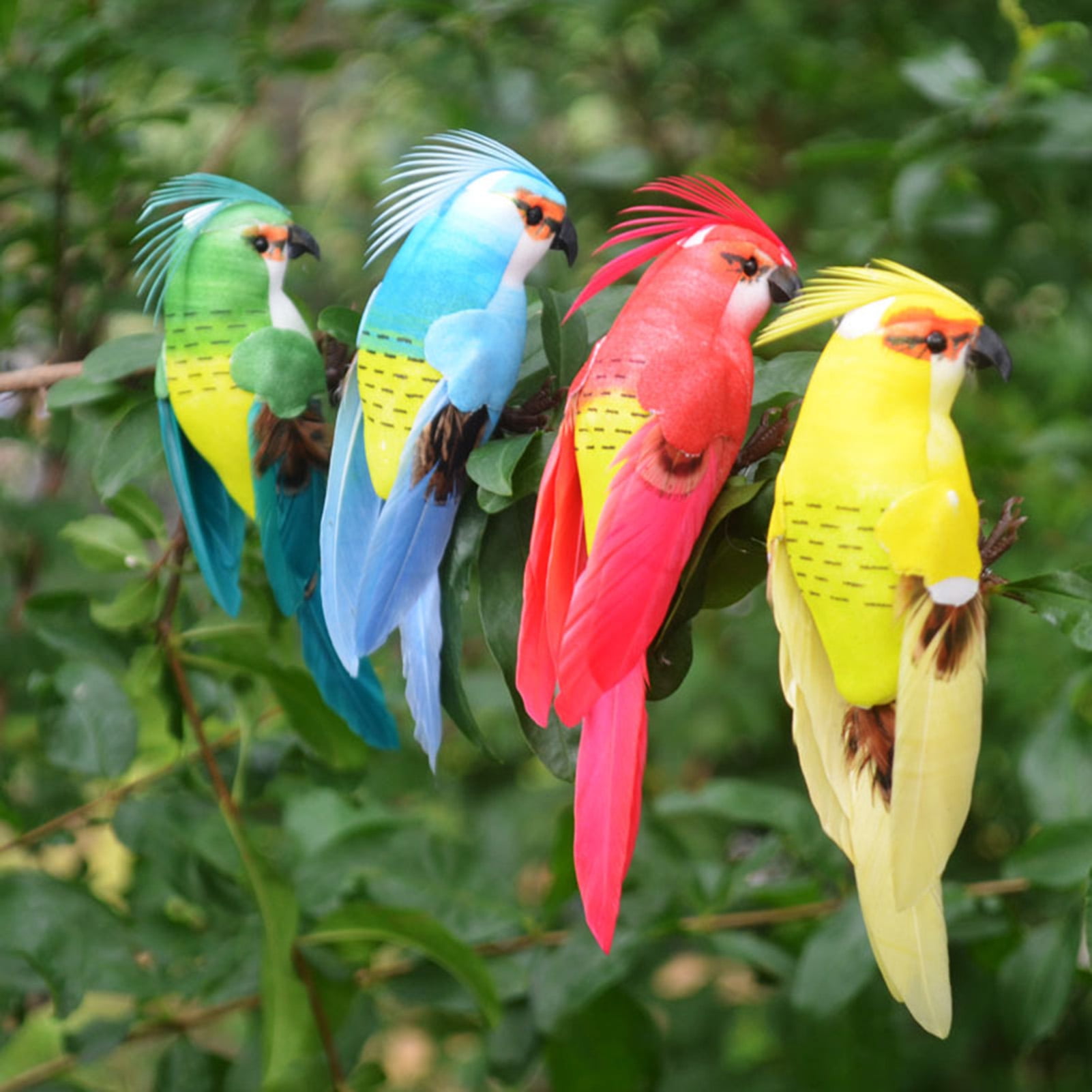 SPRING PARK 4Pcs Artificial Birds Feathered Birds Parrot Figure Decor ...
