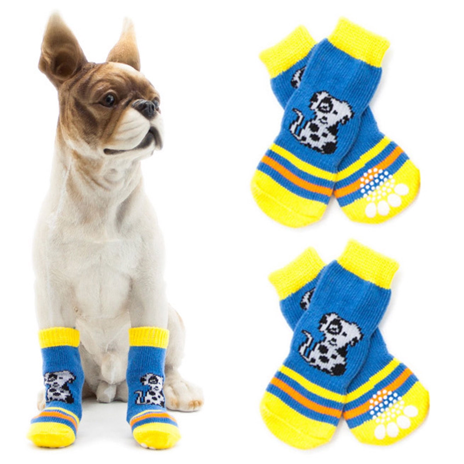 SPRING PARK 4Pcs Pet Print Socks Anti-Slip Dog Cat Socks Breathable ...