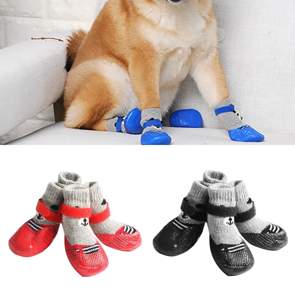 SPRING PARK 4Pcs/Set Pet Anti-Slip Knit Dog Socks&Cat Socks with Rubber ...