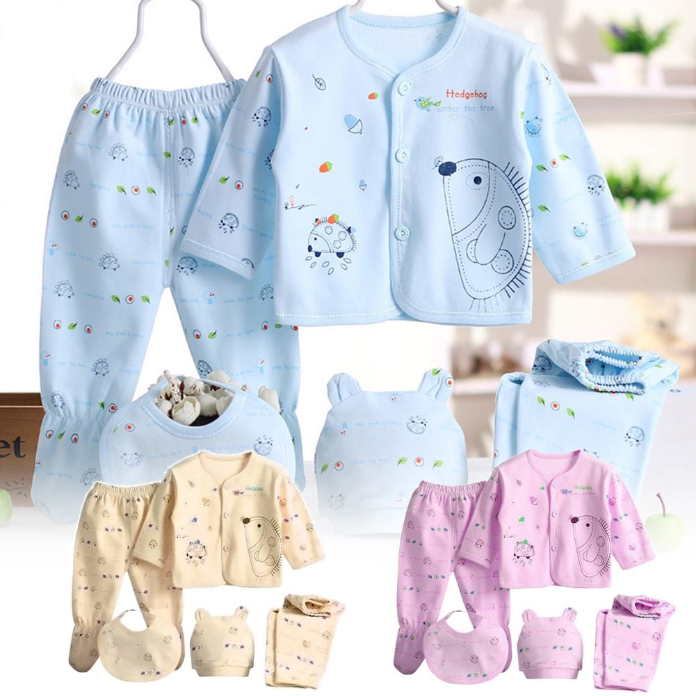 SPRING PARK 5 Pcs/set Winter Newborn Baby Boy Girl Clothes Outfits Unisex Infant Solid Cotton ...