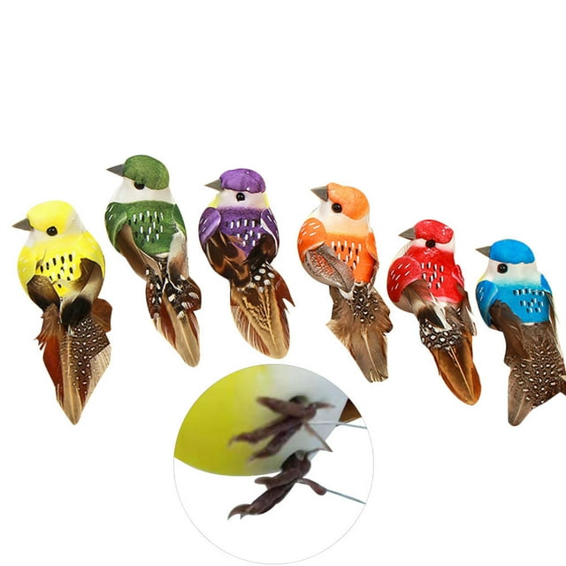 SPRING PARK 6Pcs Fake Bird Artificial Feather Foam Bird Tree Decor ...