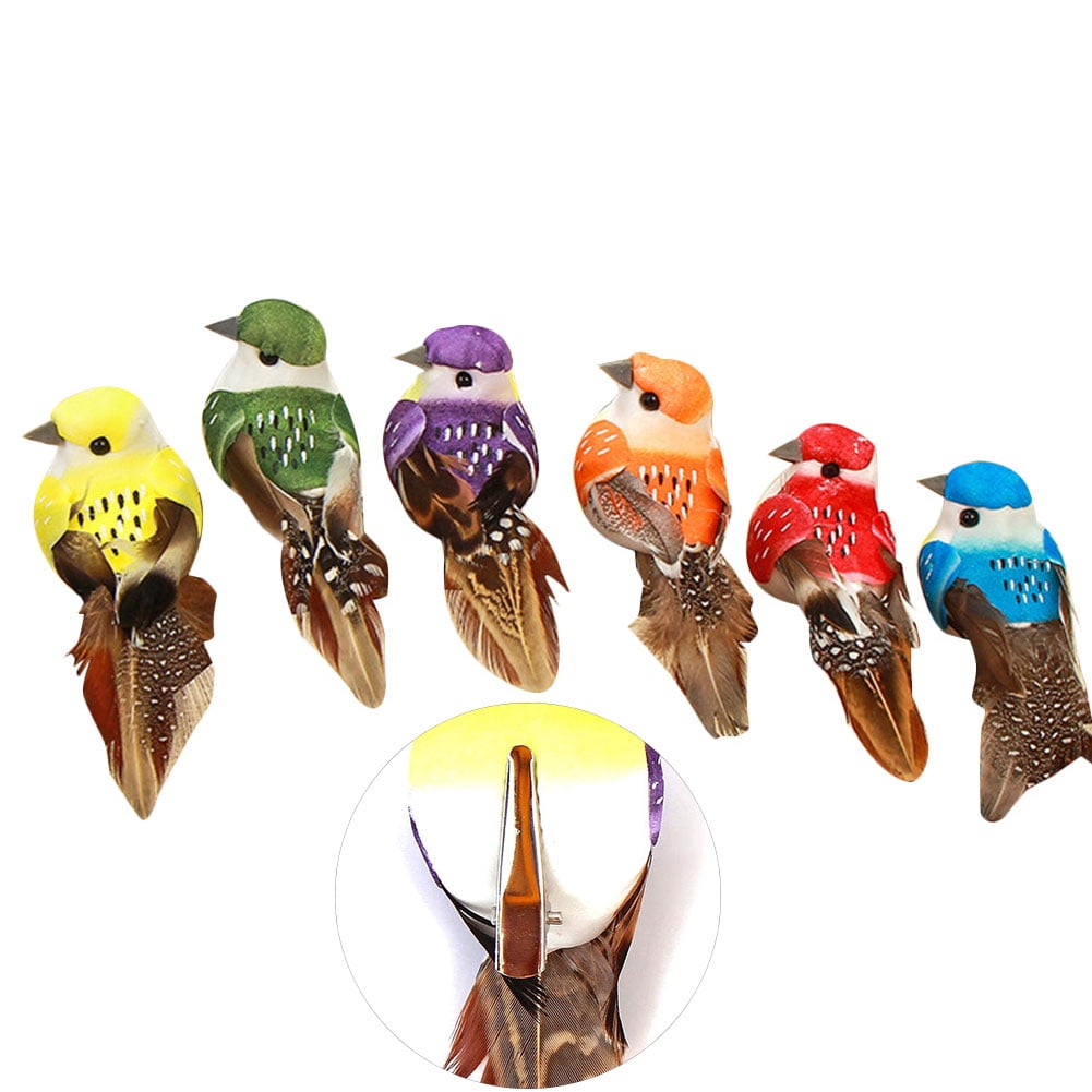 SPRING PARK 6Pcs Fake Bird Artificial Feather Foam Bird Tree Decor ...