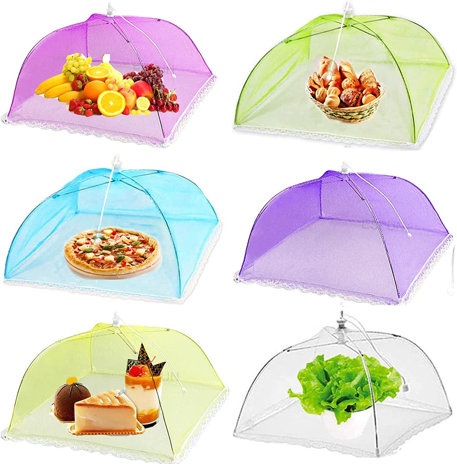 SPRING PARK 6Pcs Pop-Up Food Mesh Protector Cover Umbrella Food Nets ...