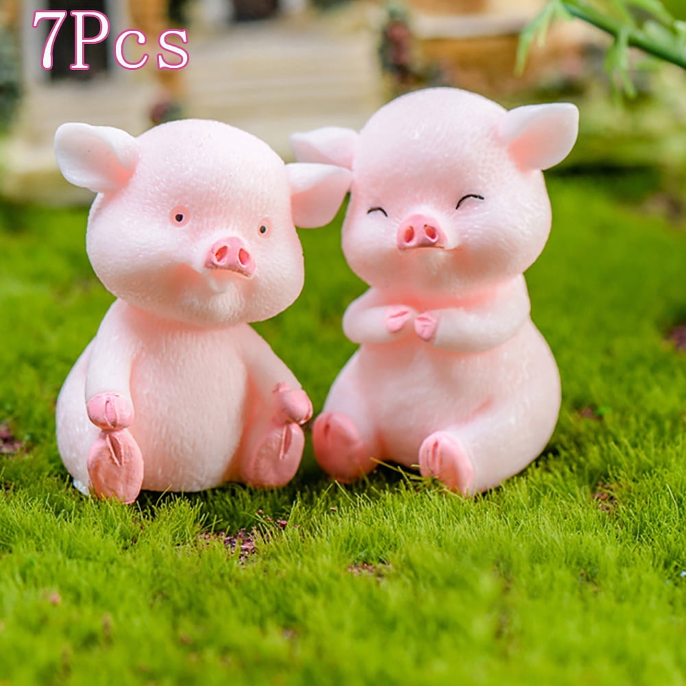 SPRING PARK 7Pcs Miniature Pig Figures Animal Figurines Toys Lucky ...