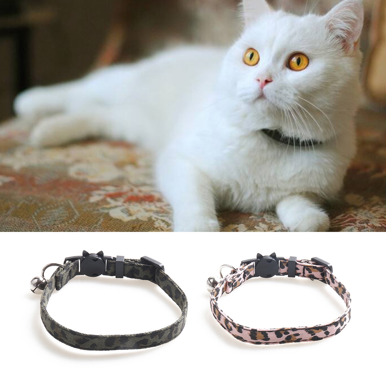 SPRING PARK Adjustable Leopard Print Classic Cat Collar with Bowknot ...