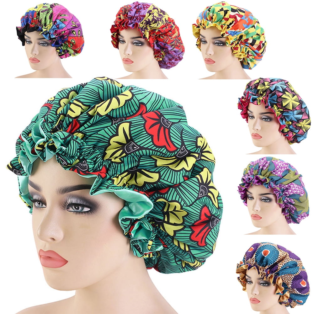SPRING PARK African Satin Lined Bonnets Print Pattern Cap Fabric Turban ...