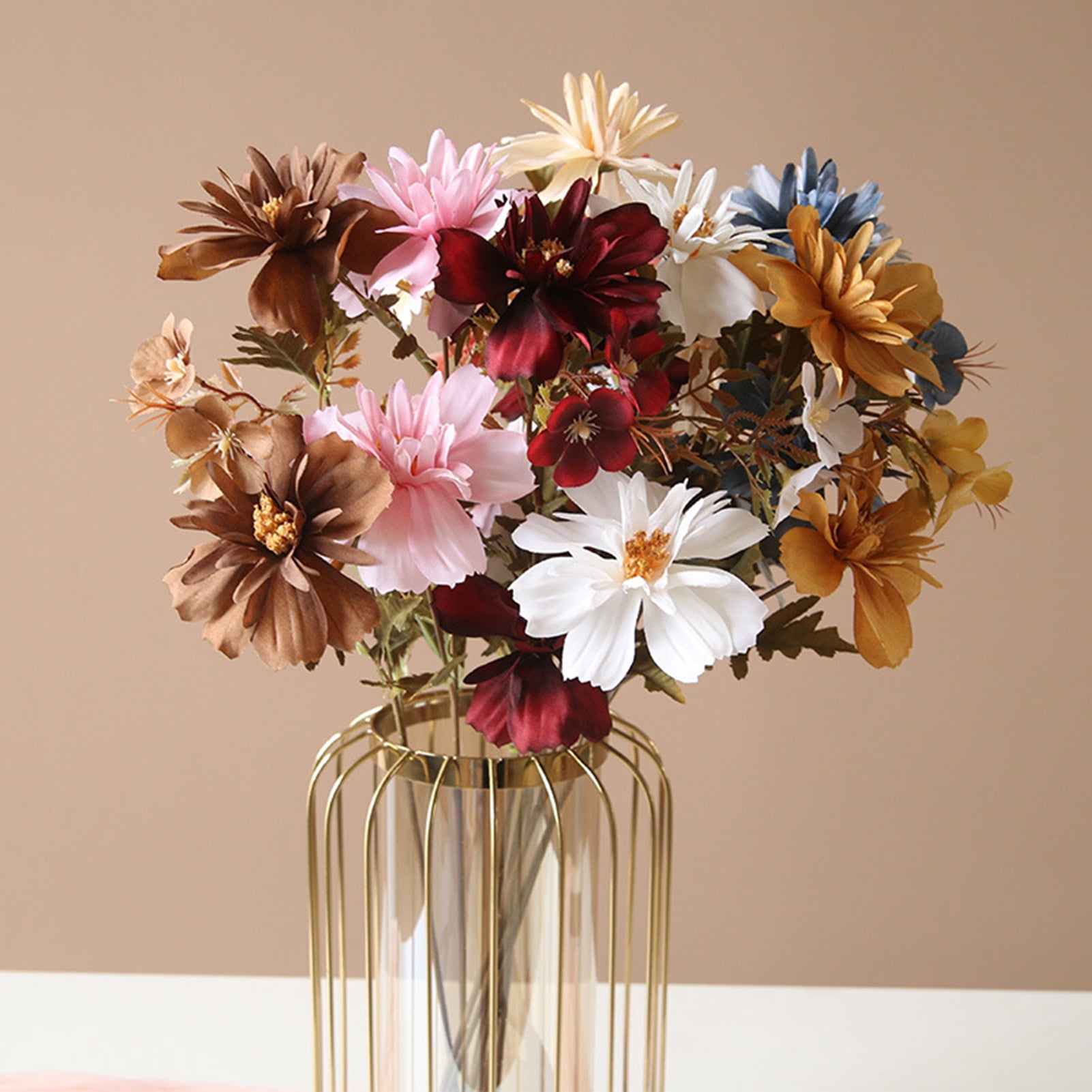 SPRING PARK Artificial Fake Flower Three Heads Arrangements for Home ...